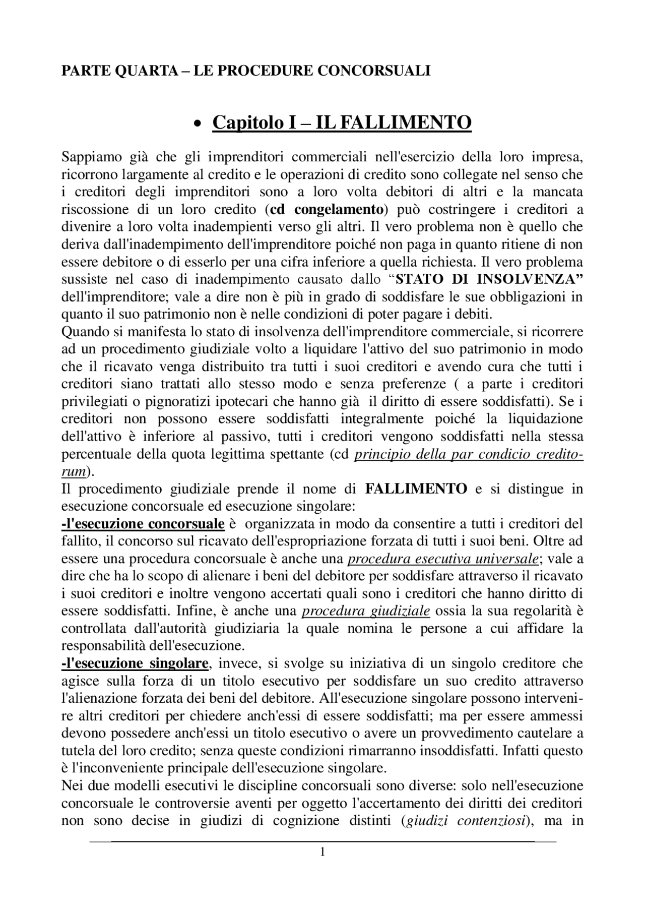 Riassunti Auletta Salinitro Le Procedure Concorsuali Docsity