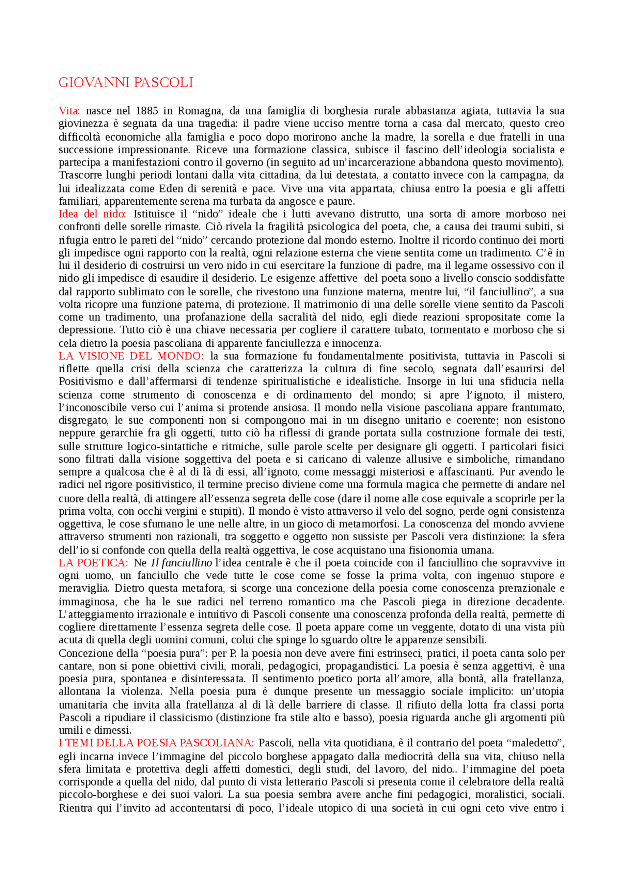 Giovanni Pascoli Docsity