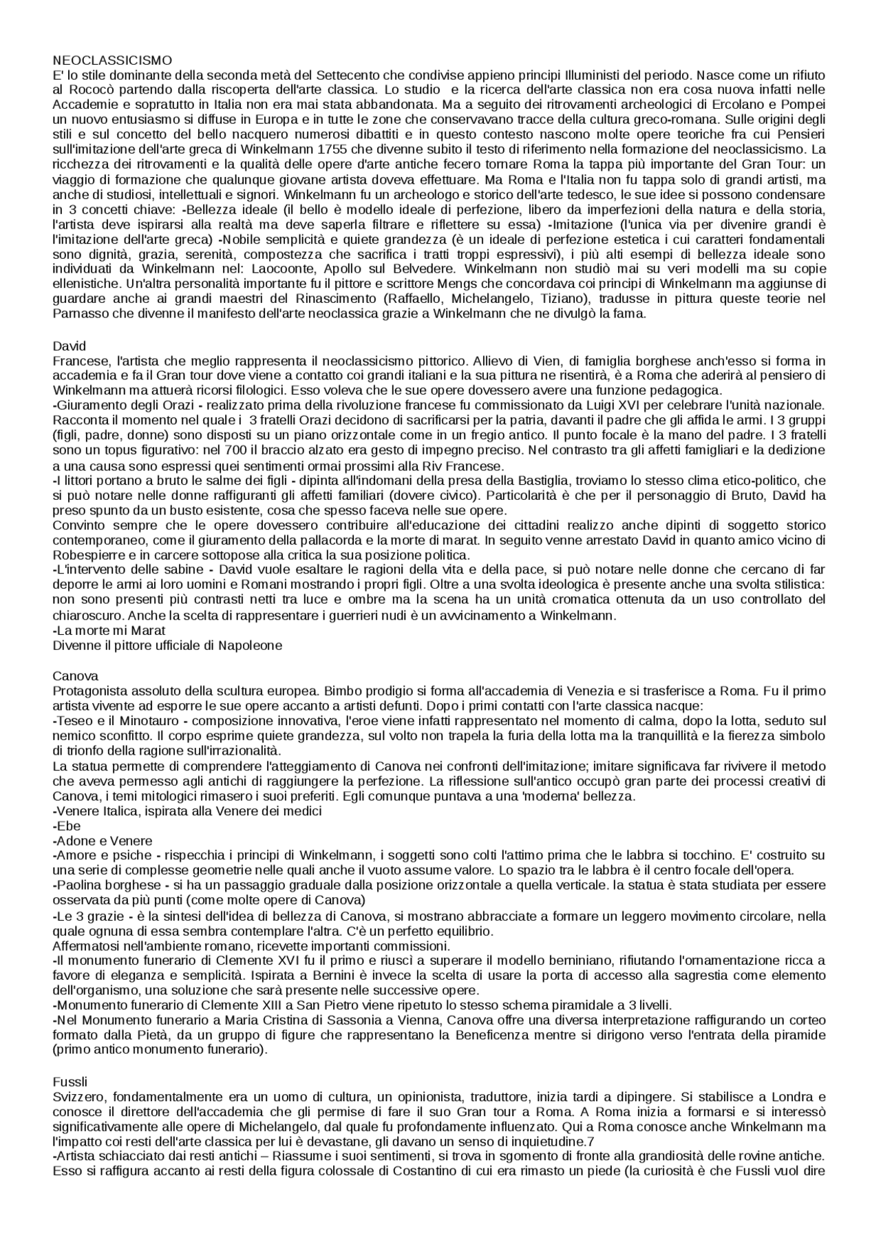Dal Neoclassicismo Al Romanticismo Docsity