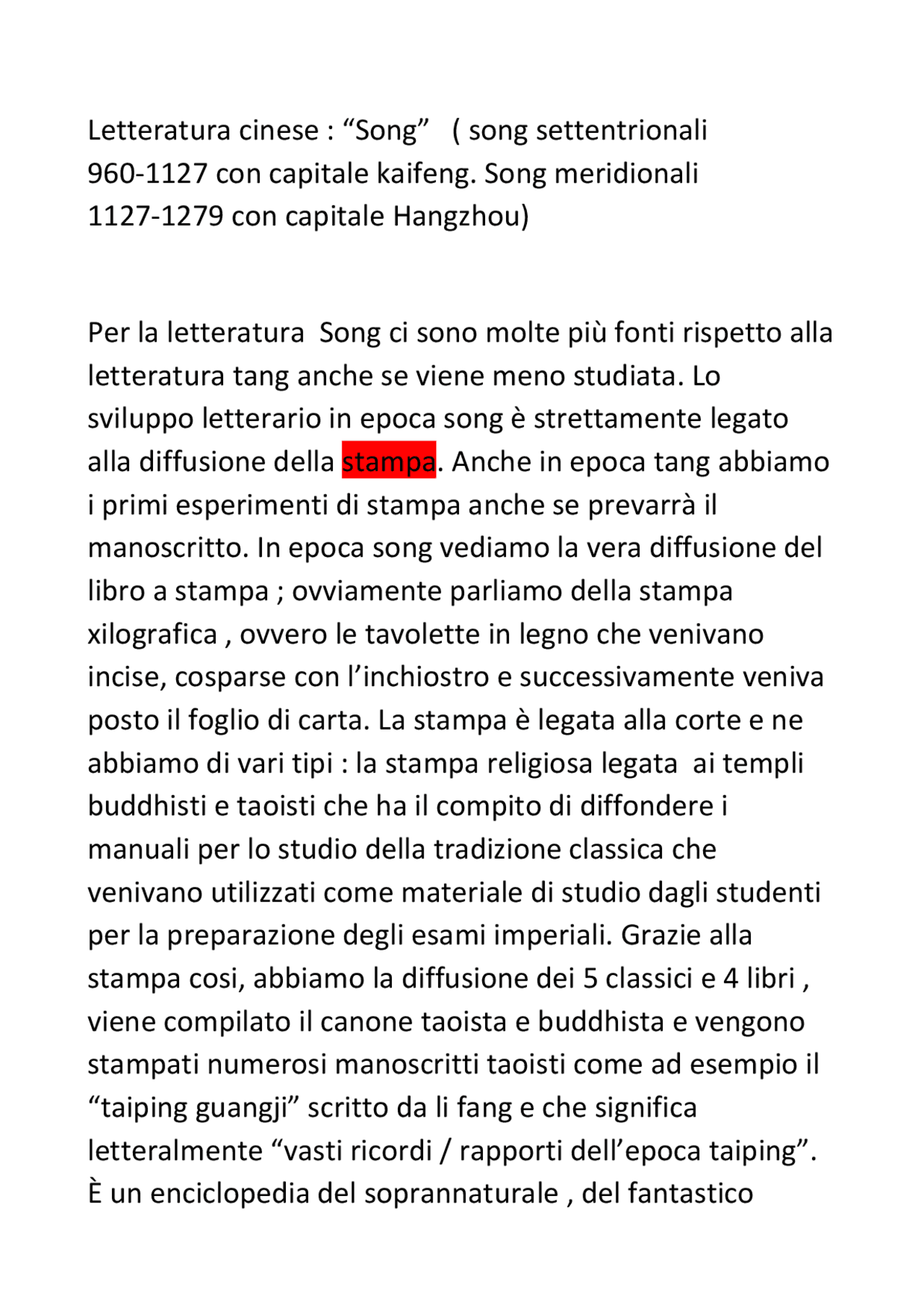 Letteratura Cinese Docsity