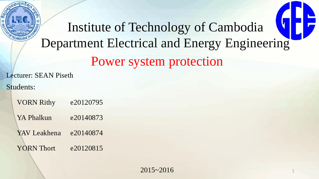 Power system protection slide - Docsity