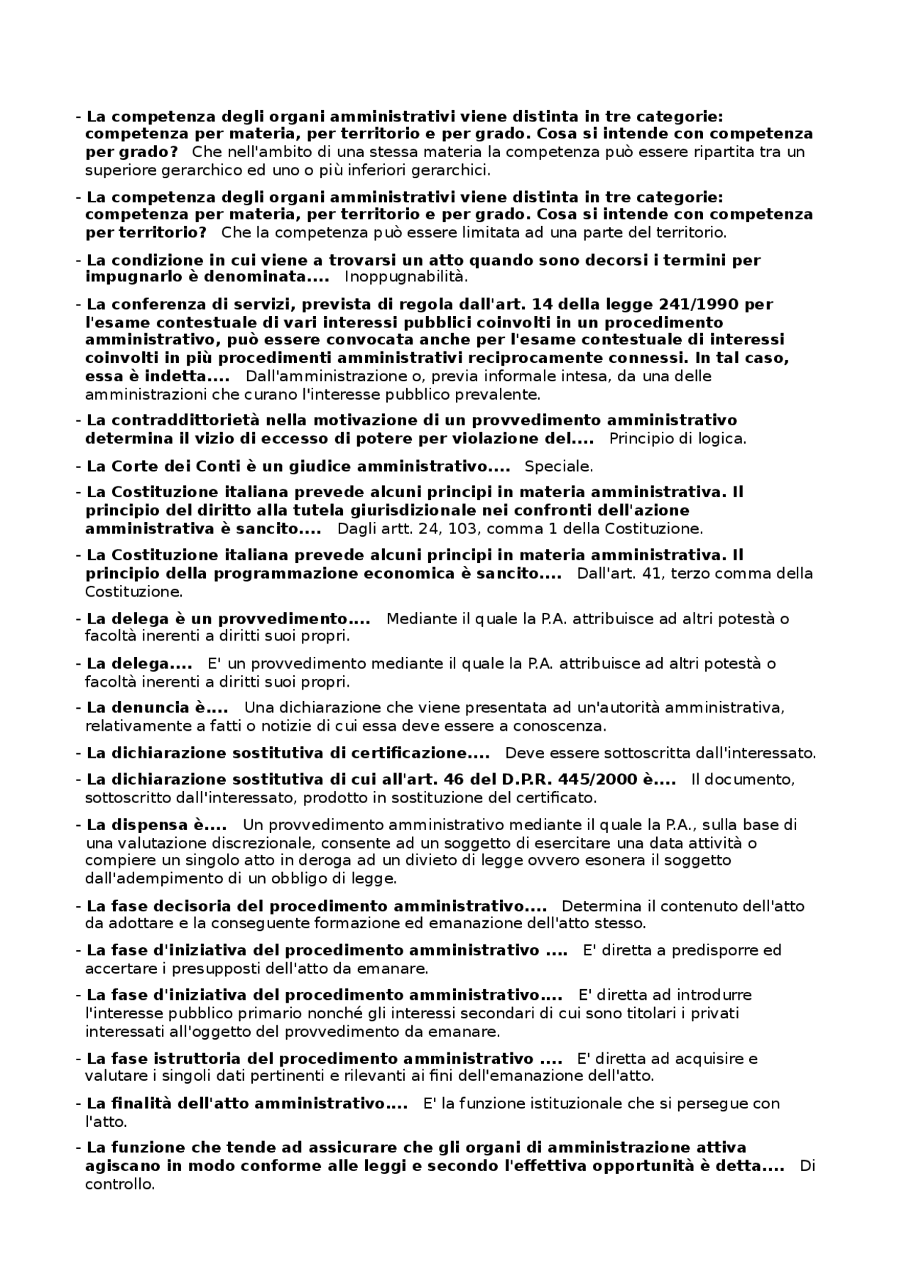 Diritto Amministrativo Domande E Risposte Docsity