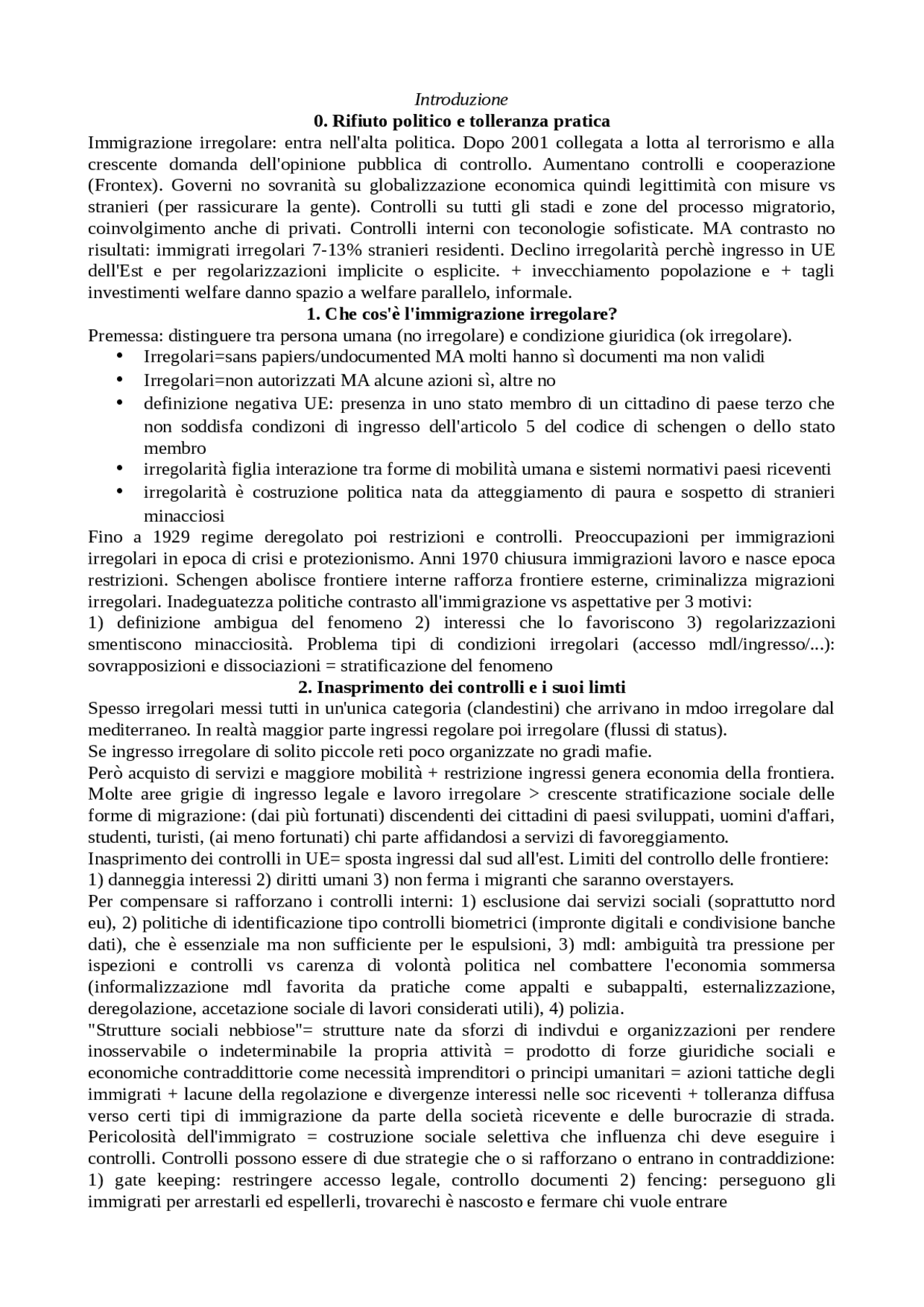 Immigrazione Irregolare E Welfare Invisibile Riassunto Docsity
