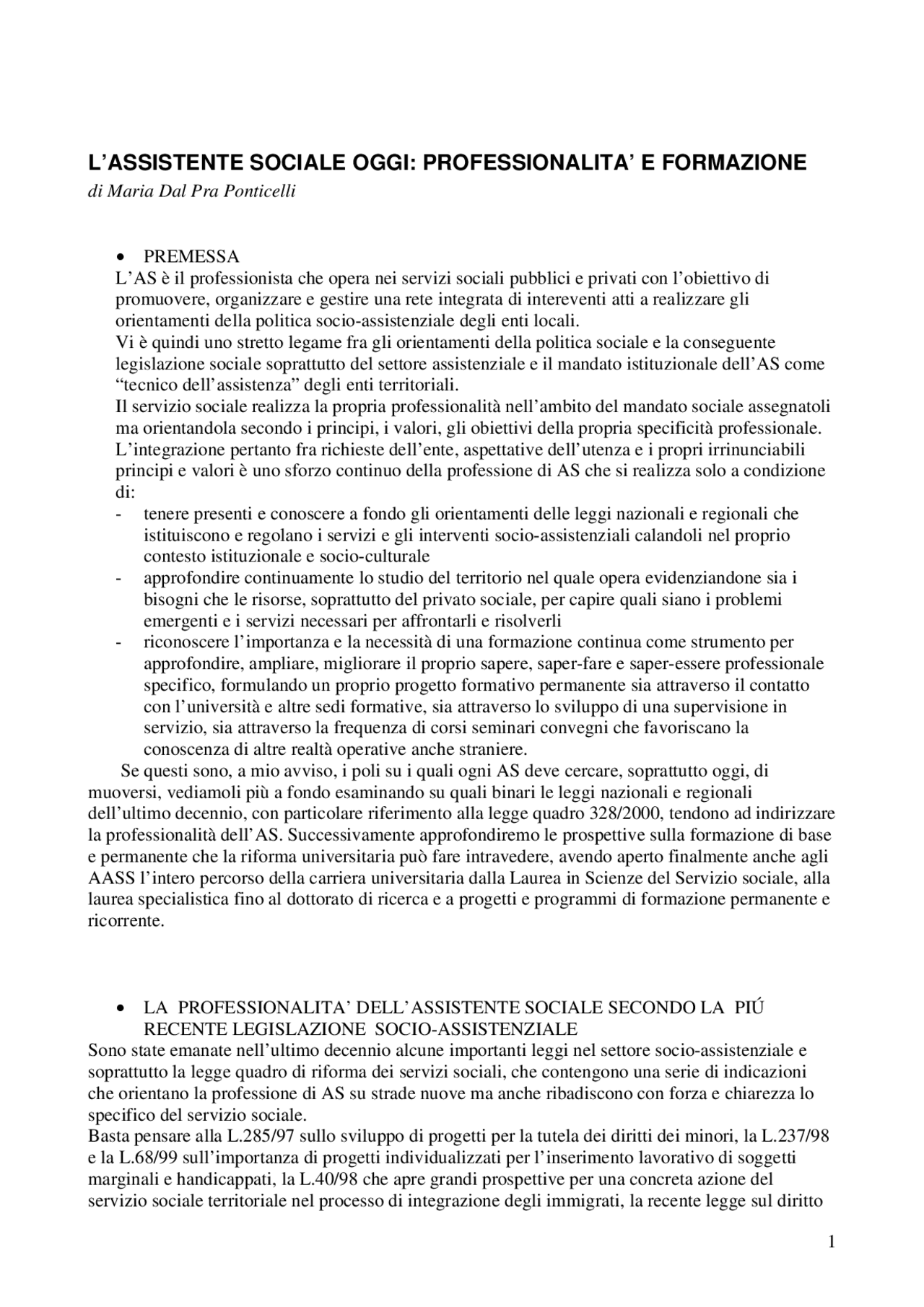 Assistente Sociale Oggi Docsity