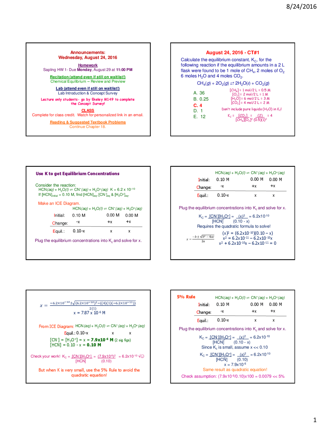 Lecture Slides On Equilibrium Concentration Of General Chemistry 2