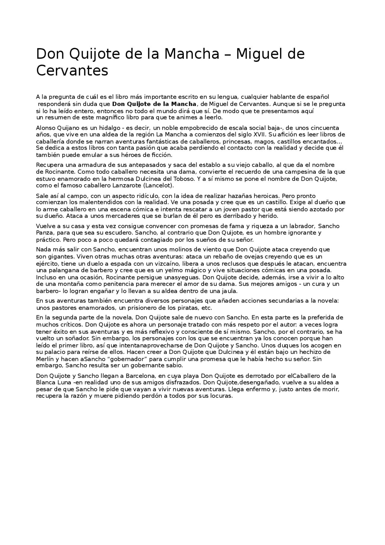Don quijote de la mancha - Docsity