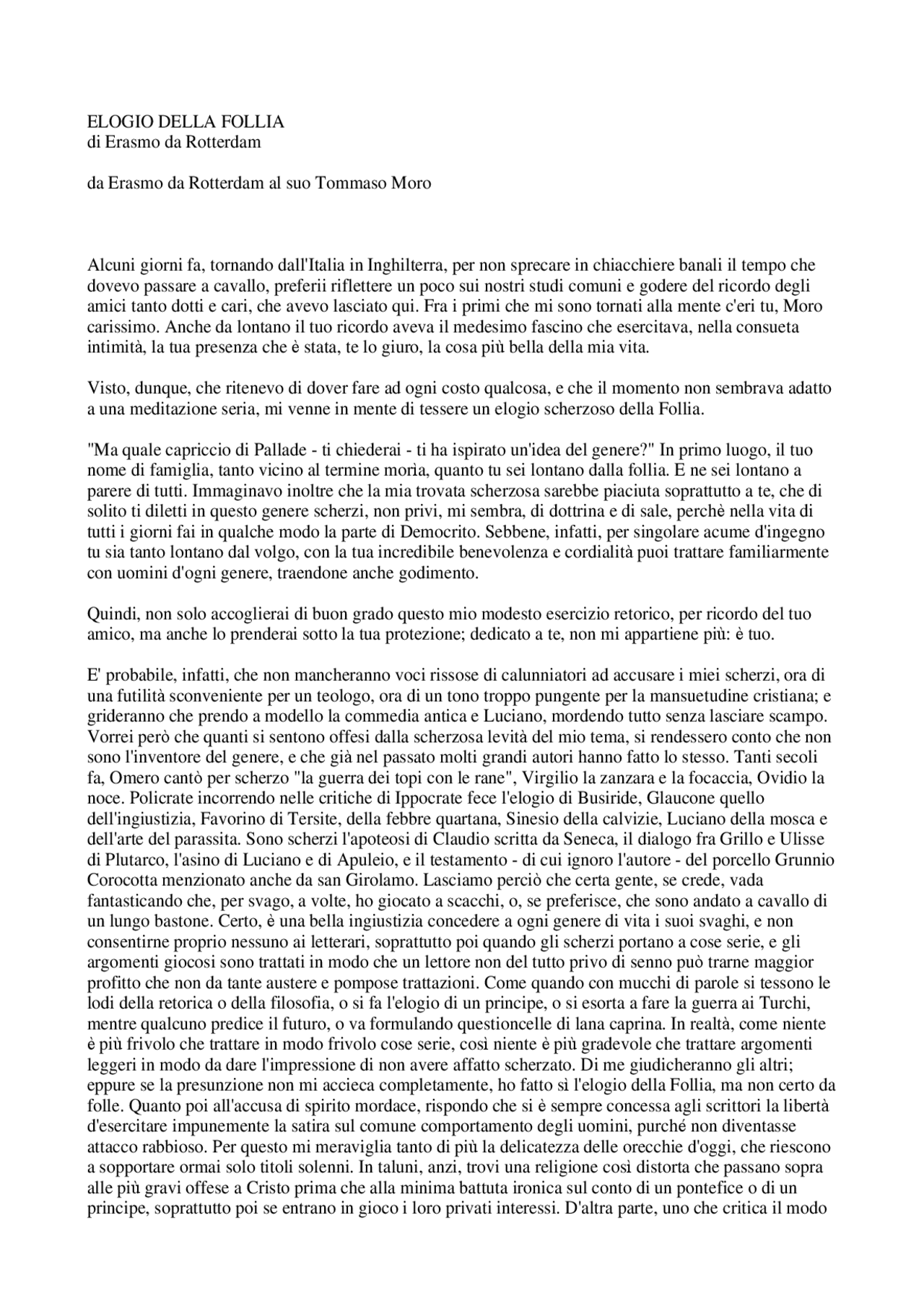 Elogiodellafollia Docsity