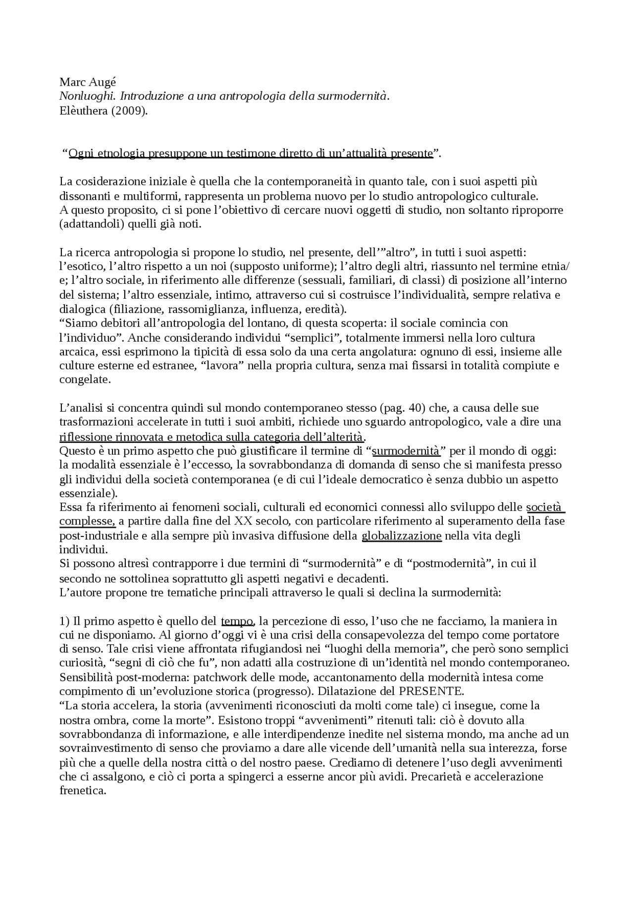 Riassunto Libro Non Luoghi Docsity
