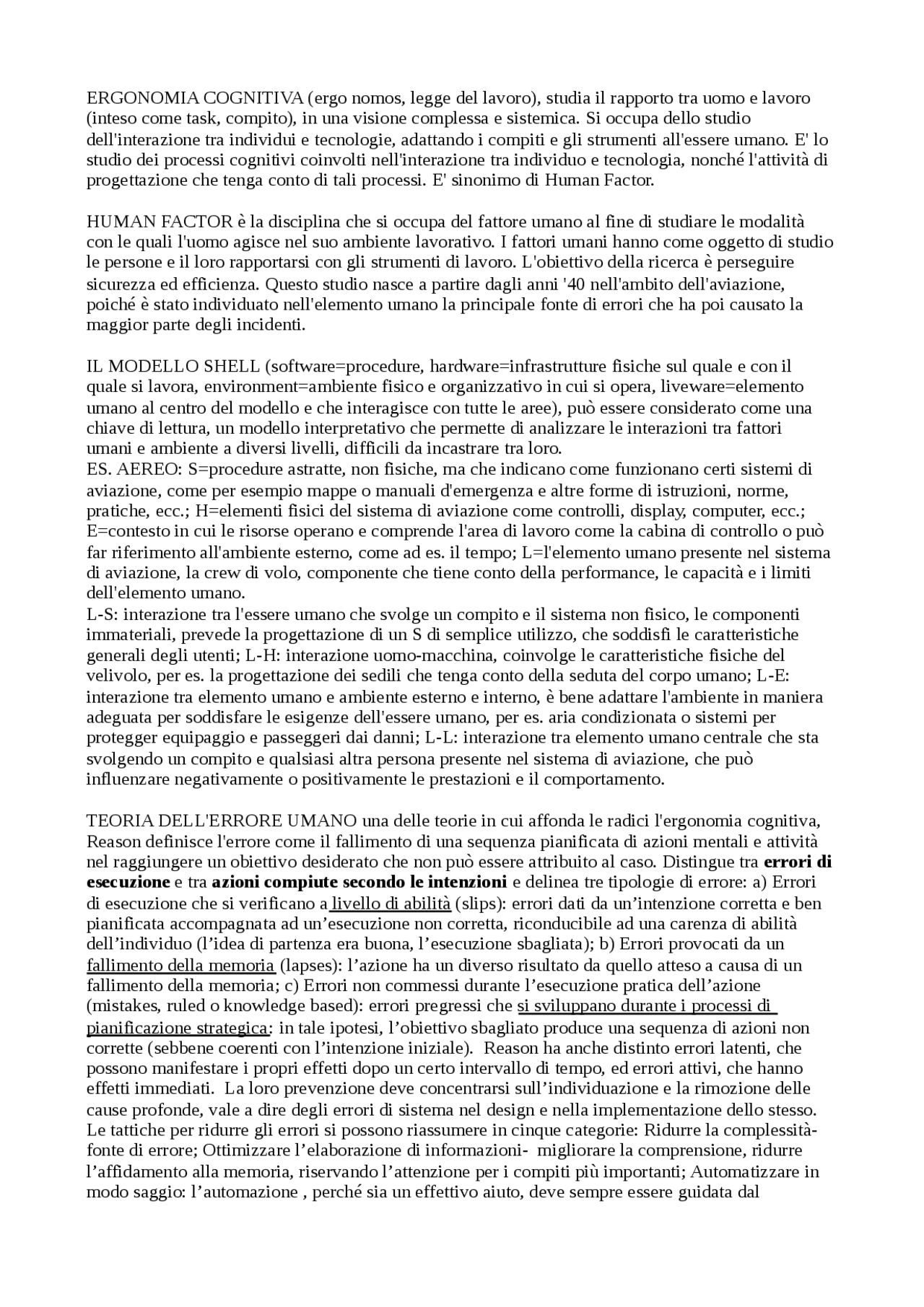 Appunti Di Ergonomia Cognitiva Docsity