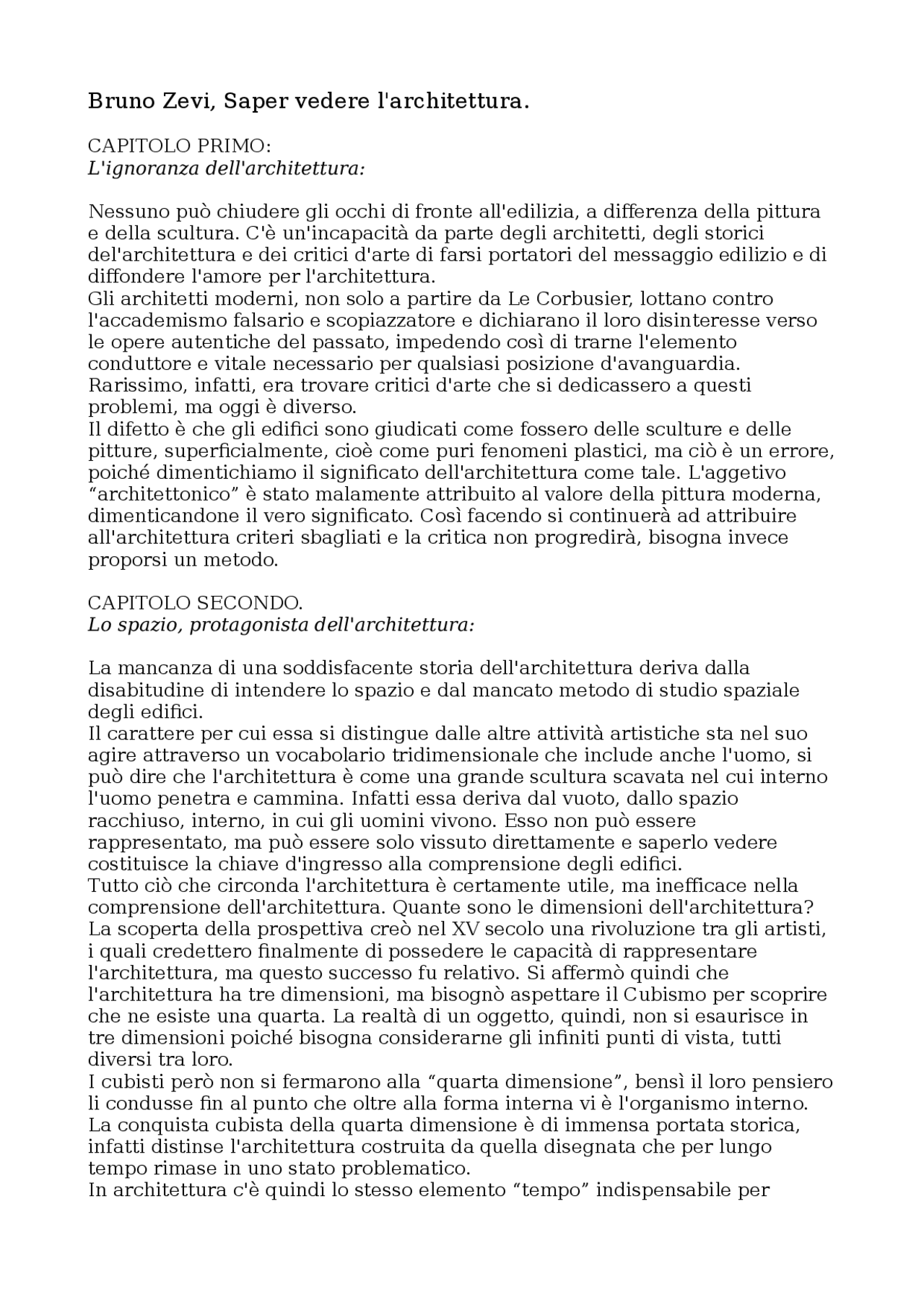 Riassunto Bruno Zevi Saper Vedere Larchitettura I Ii Iv Docsity