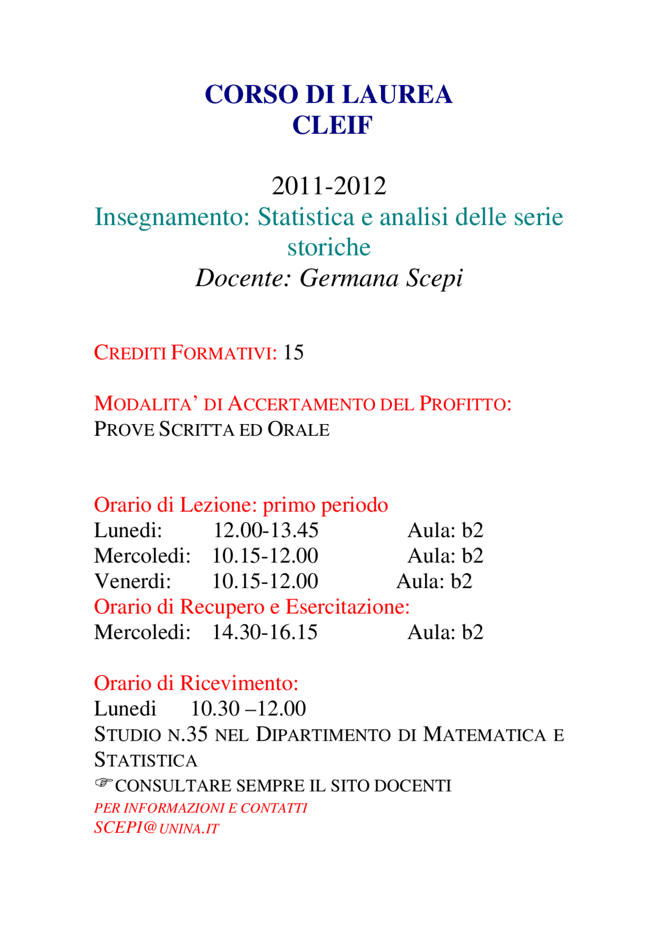 1 Lezione Corso Di Statistica Prove Desame Di Statistica Docsity