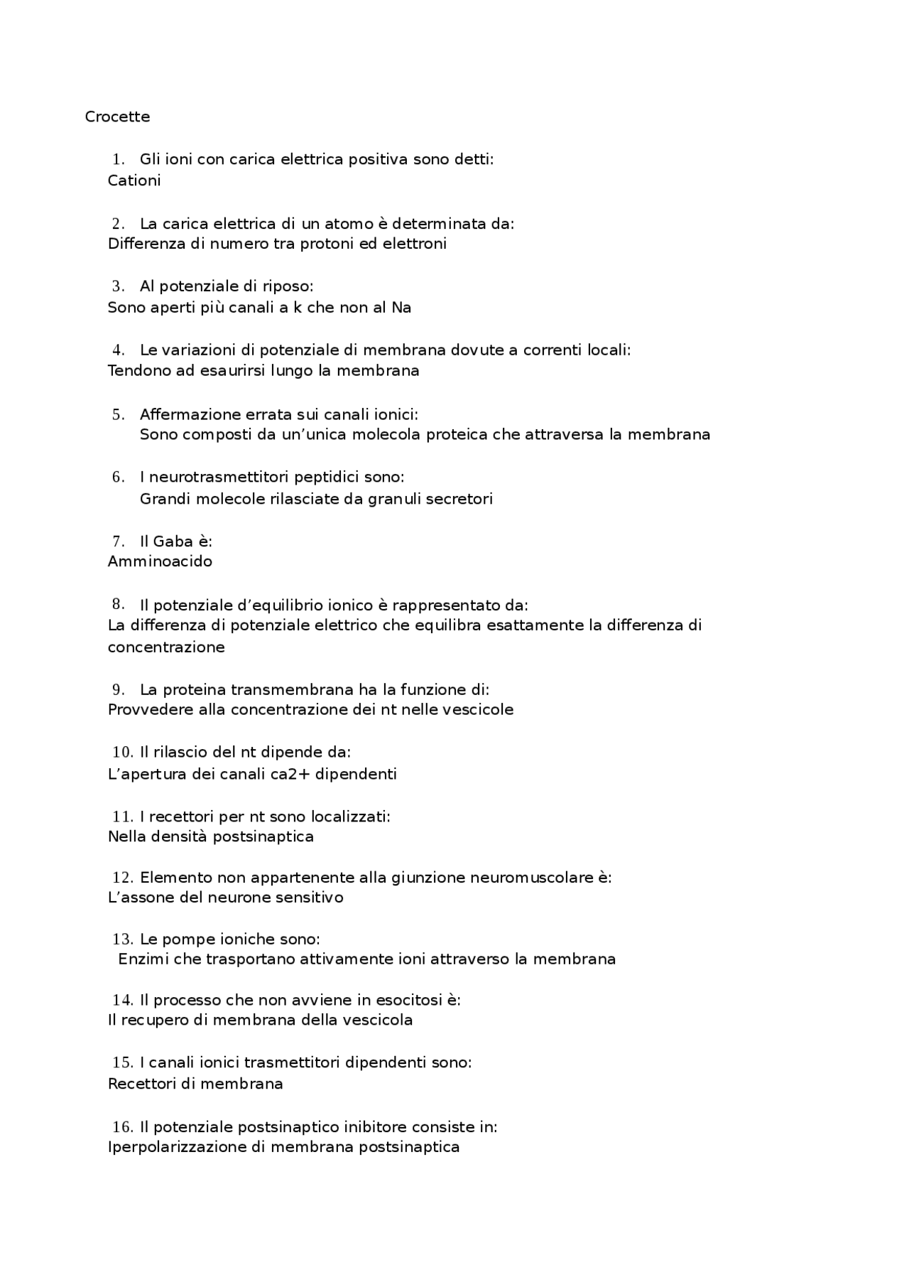 Crocette Prove Desame Di Fondamenti Anatomo Fisiologici Dell