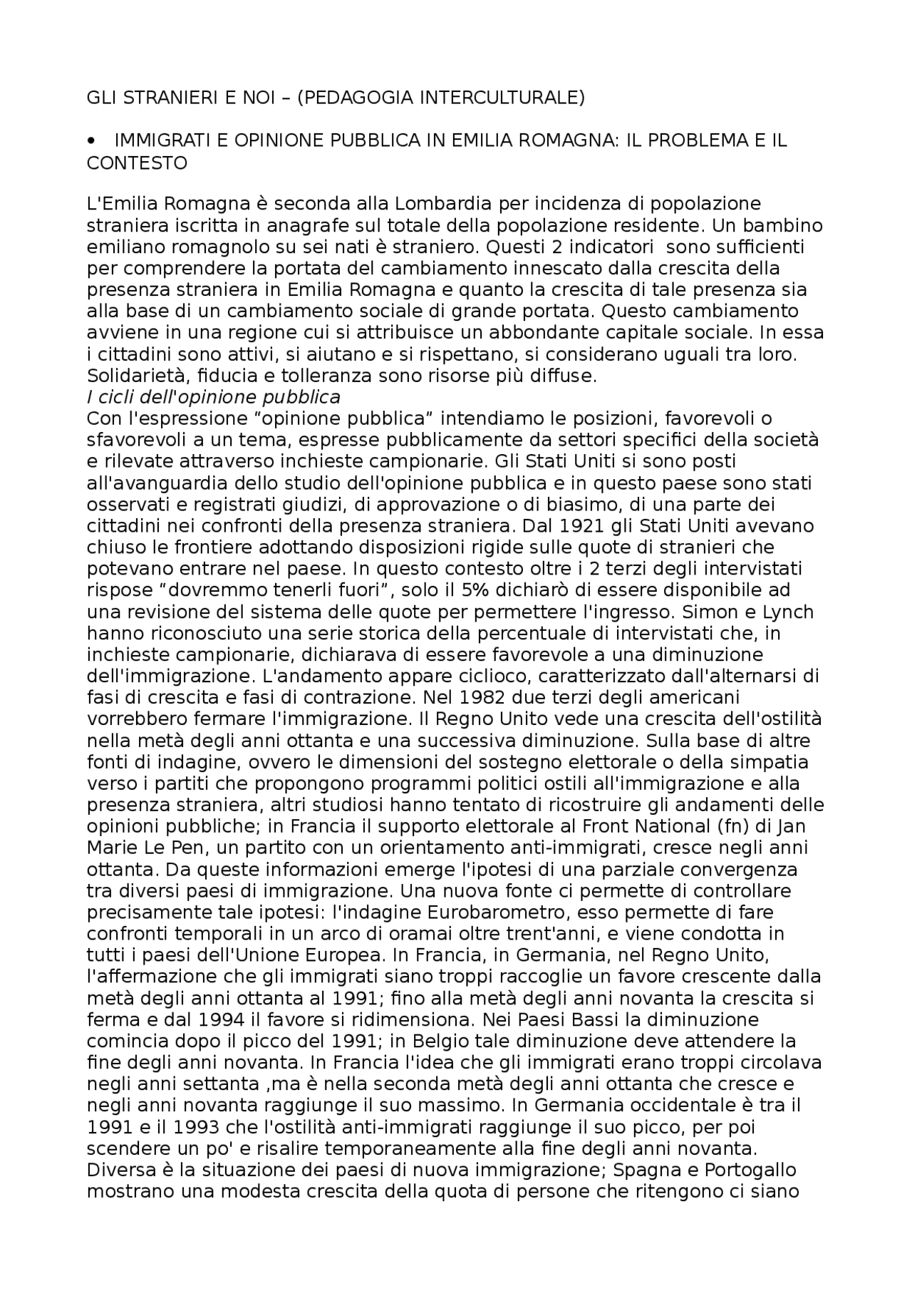 Stranieri E Noi Docsity