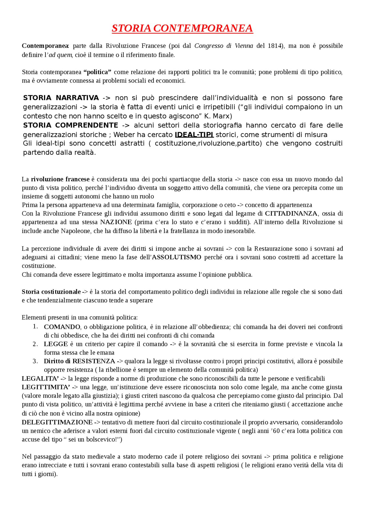 Storia Contemporanea Riassunto Docsity