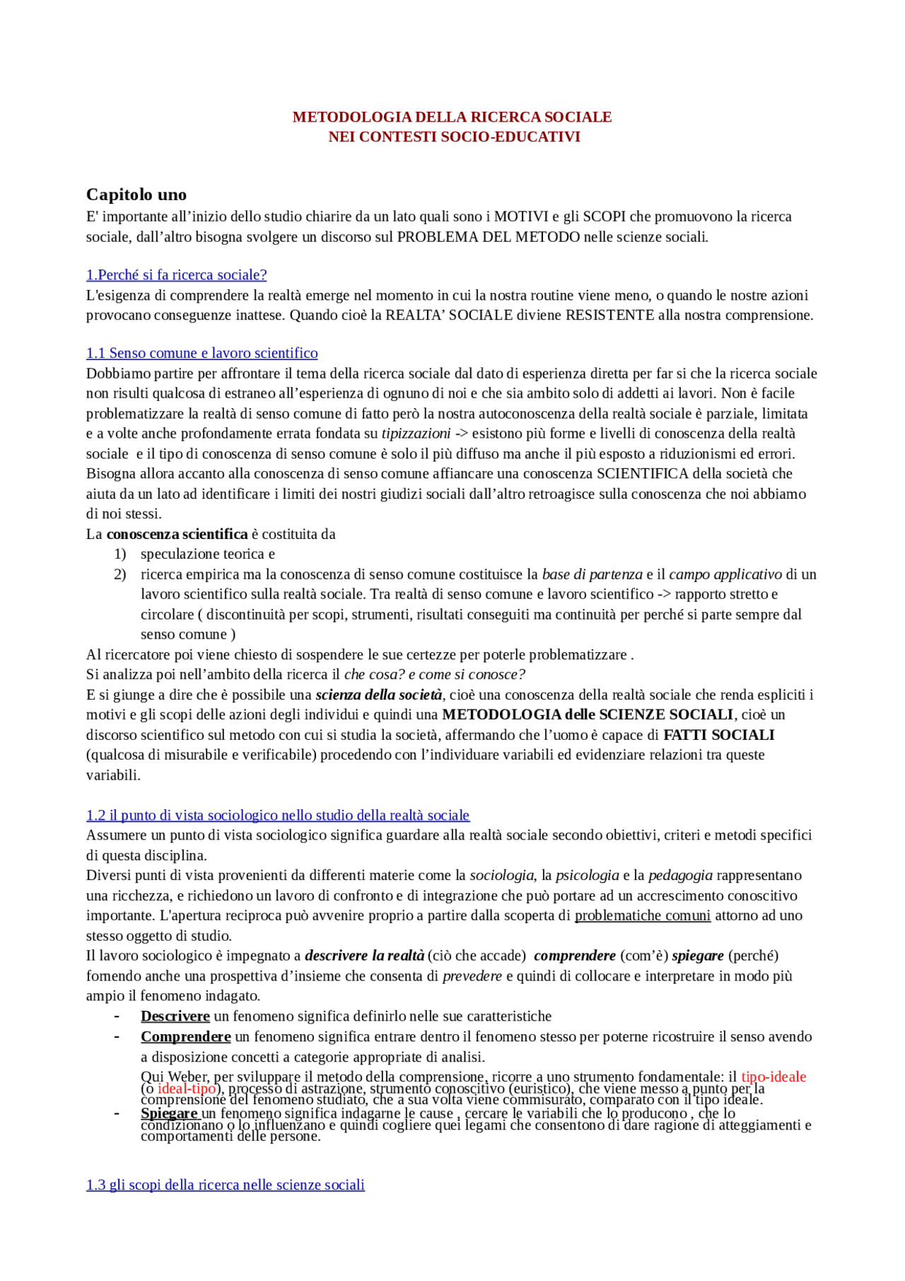 Metodologia Della Ricerca Riassunto Docsity