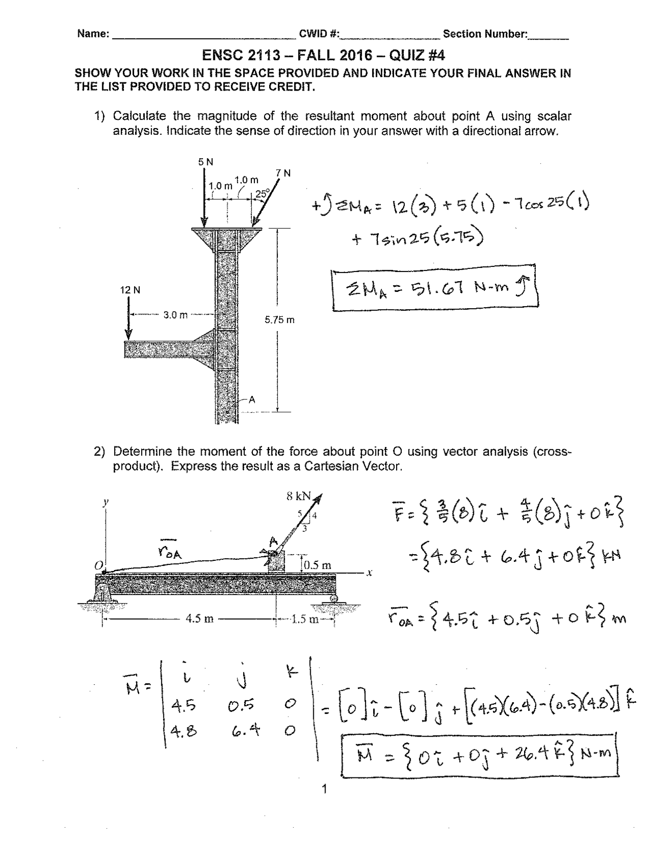 Questions With Answer For Quiz 4 Statics Ensc 2113 Docsity