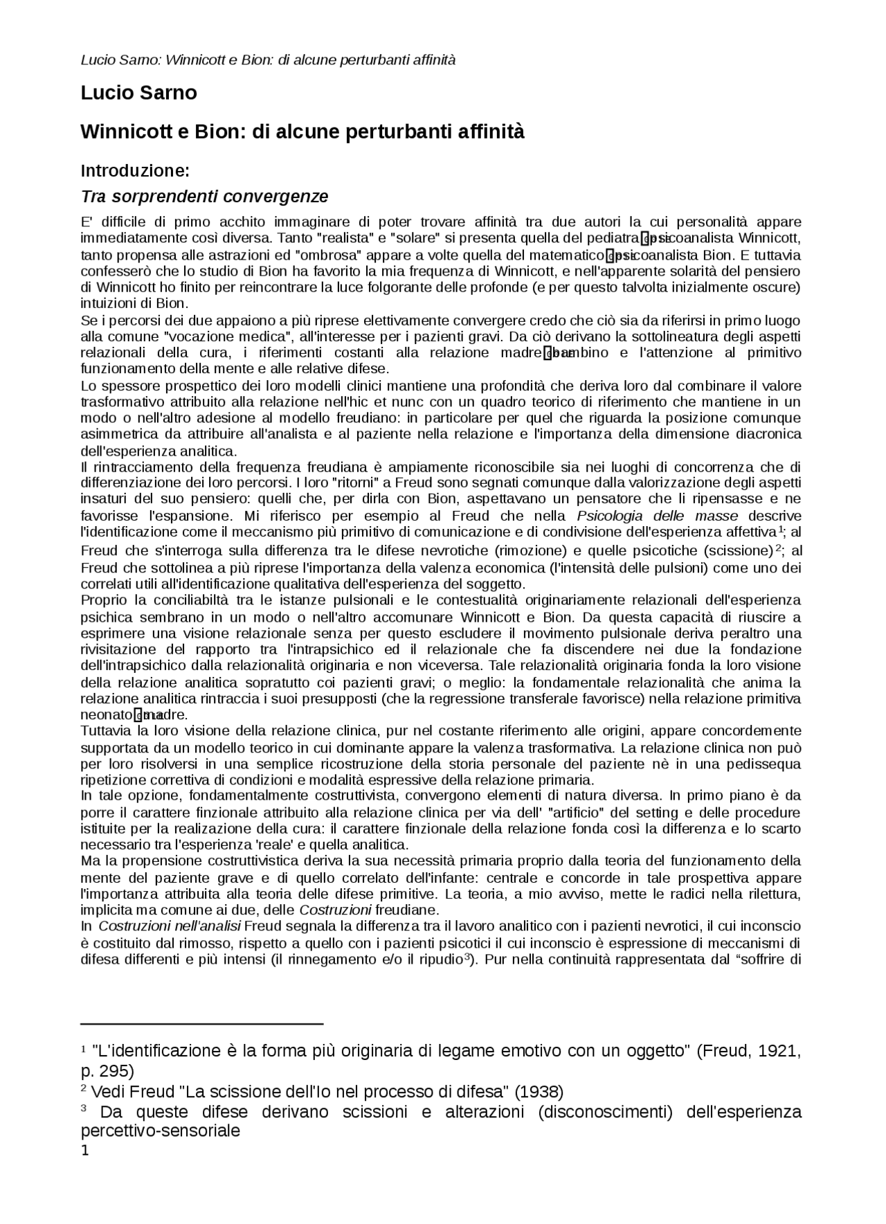 Winnicott E Bion Docsity