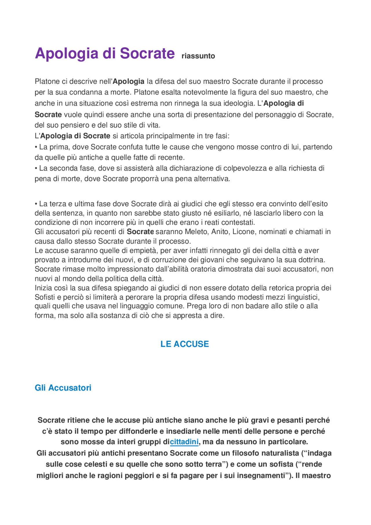 Apologia Di Socrate Riassunto Docsity