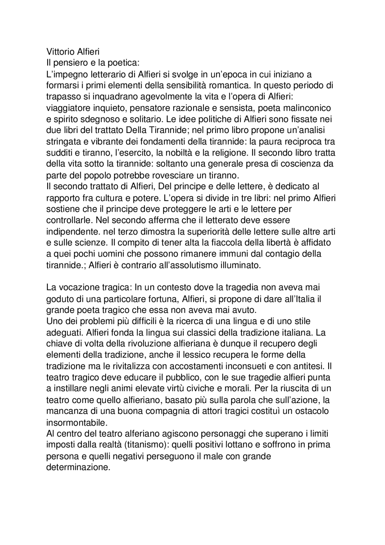 Appunti Alfieri E Parini Docsity