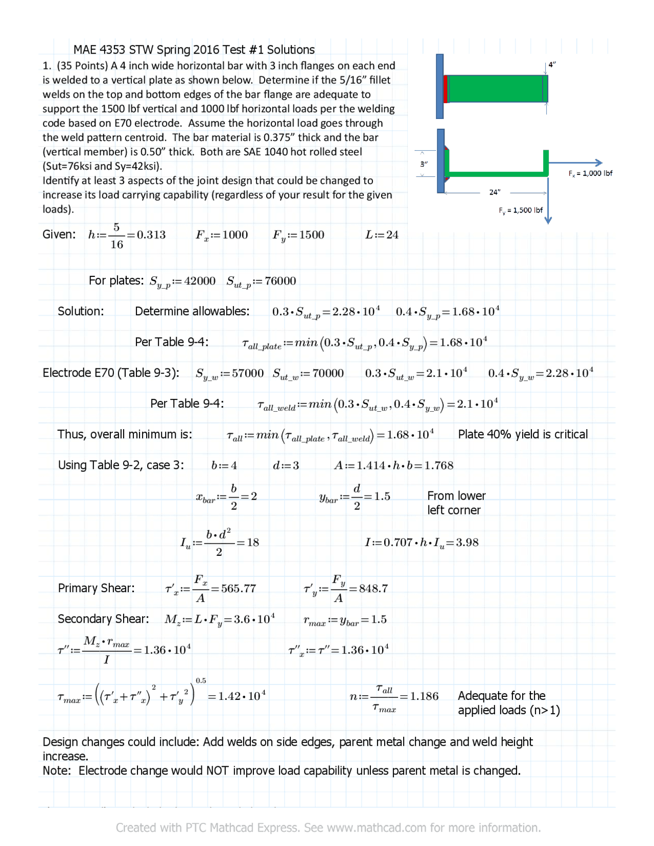 Test 1 Questions with Solutions - Mechanical Design II | MAE 4353 - Docsity