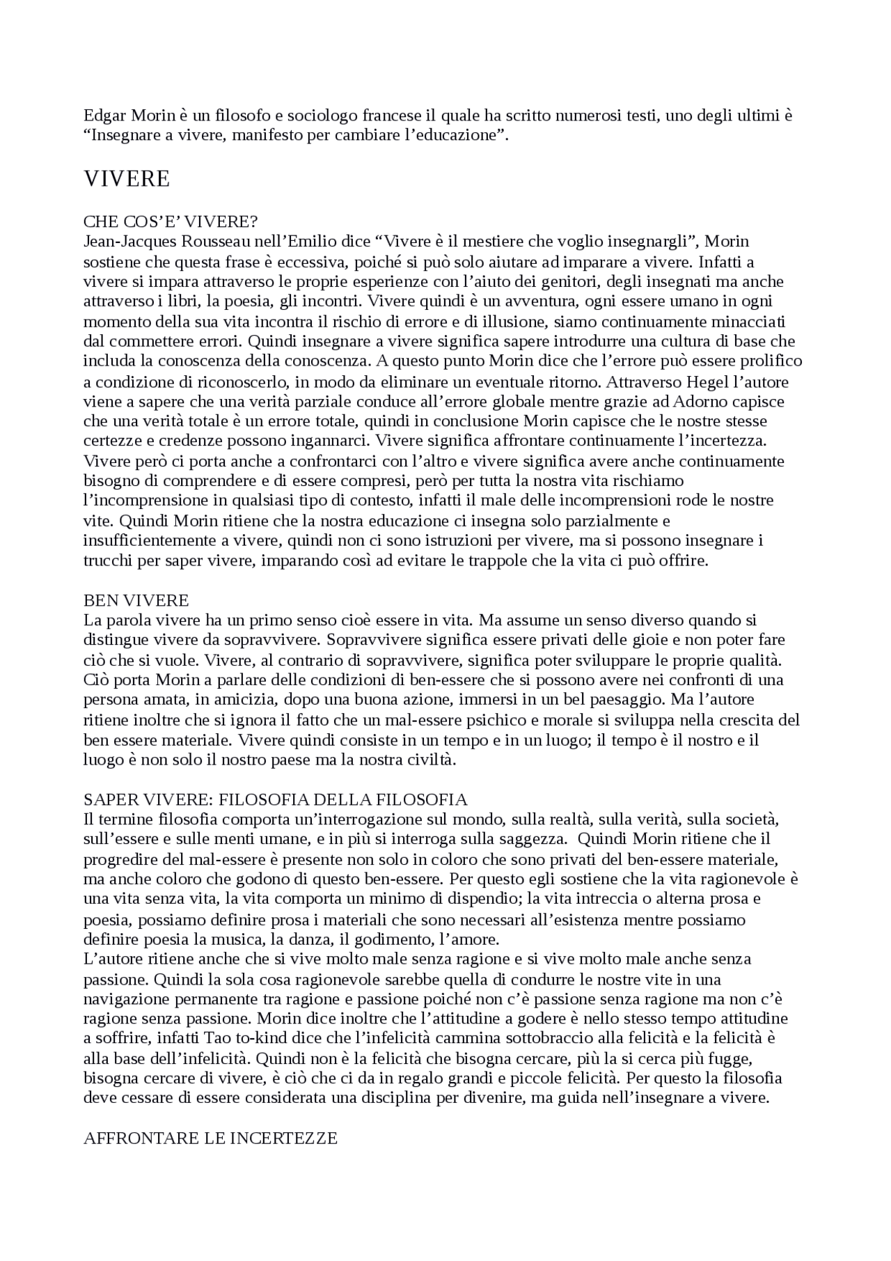 Insegnare A Vivere Edgar Morin Docsity