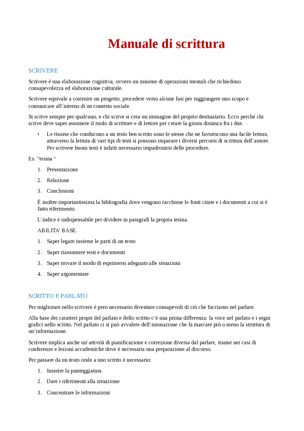 Manuale Di Scrittura Riassunto Docsity