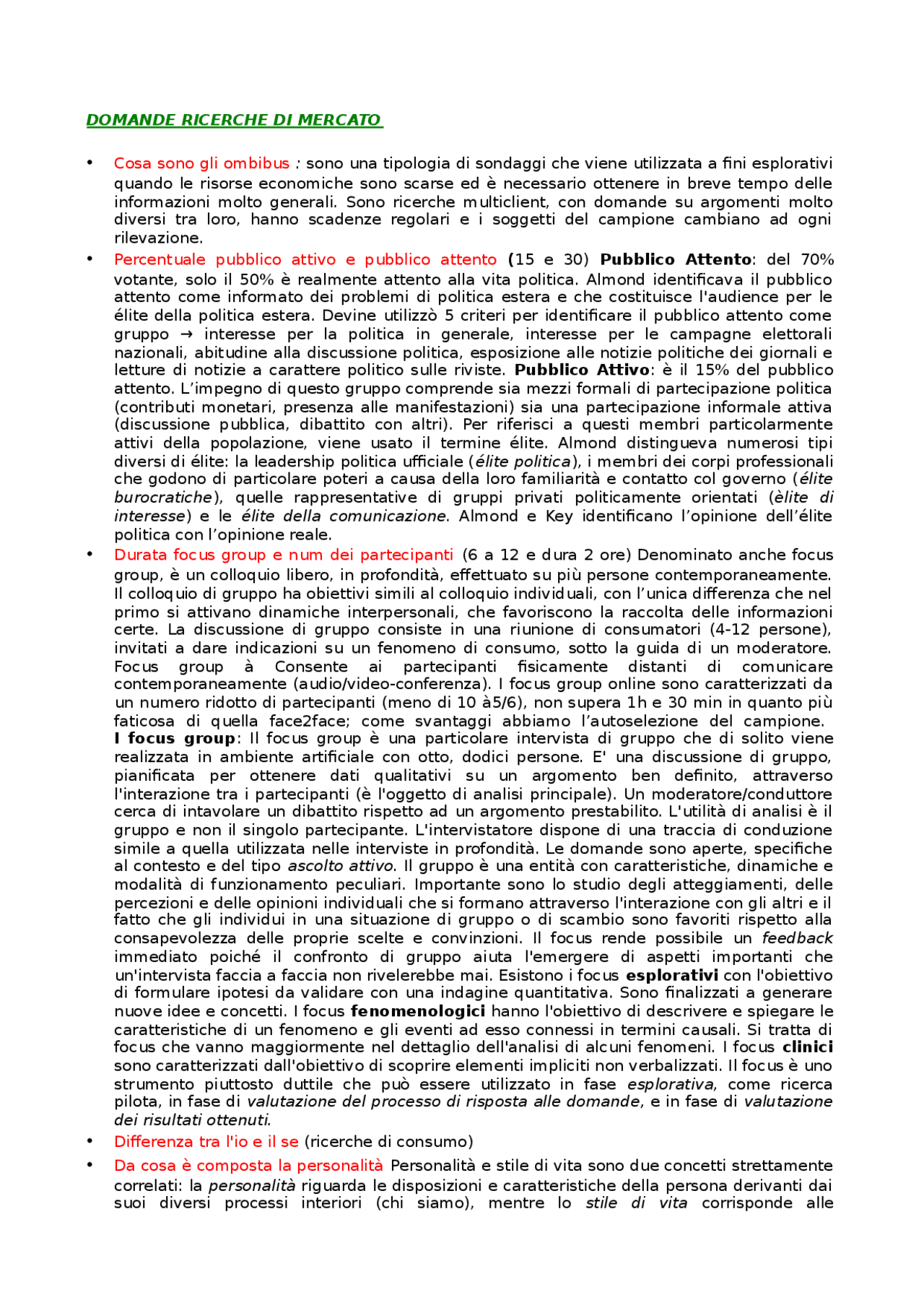 Esame Ricerche Di Mercato Domande Esame Docsity