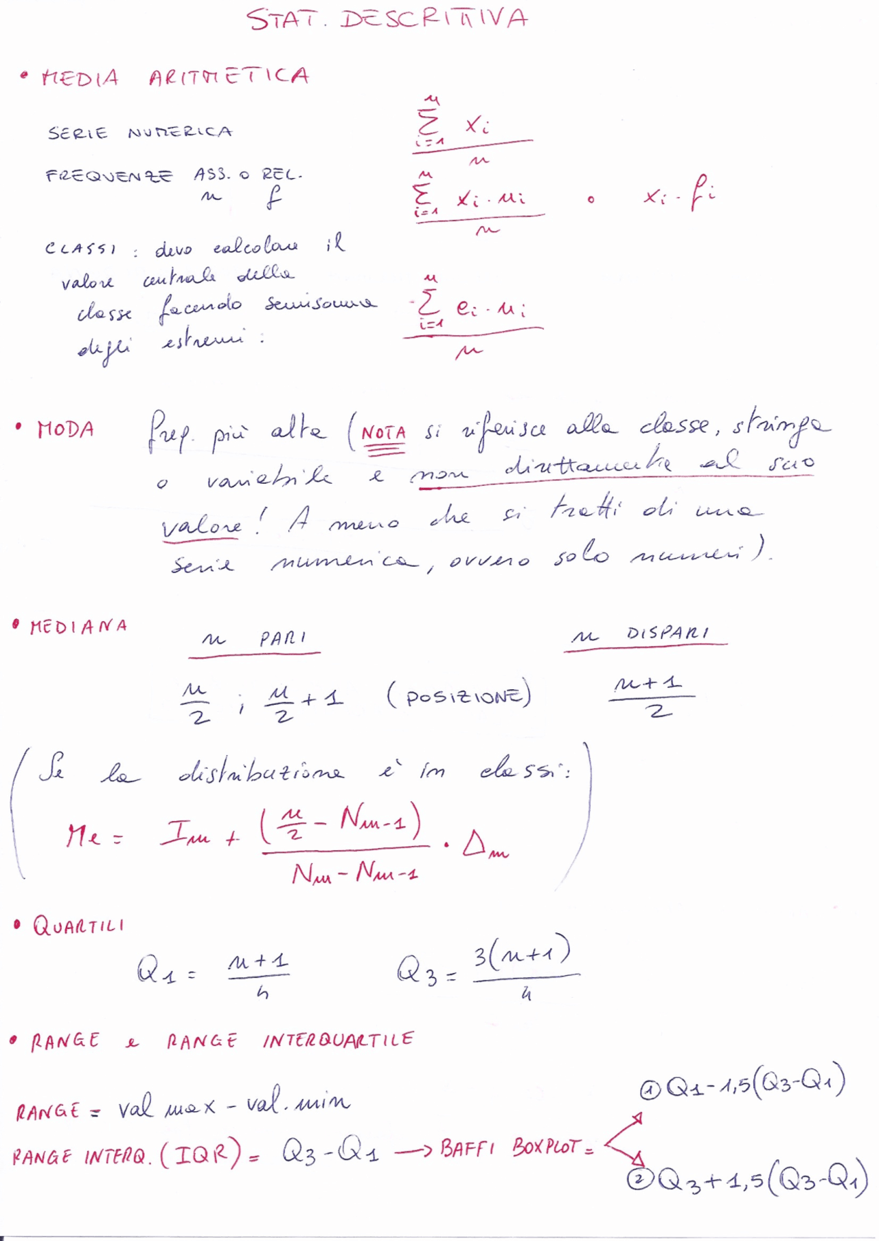 Formule base e avanzate di statistica - Docsity