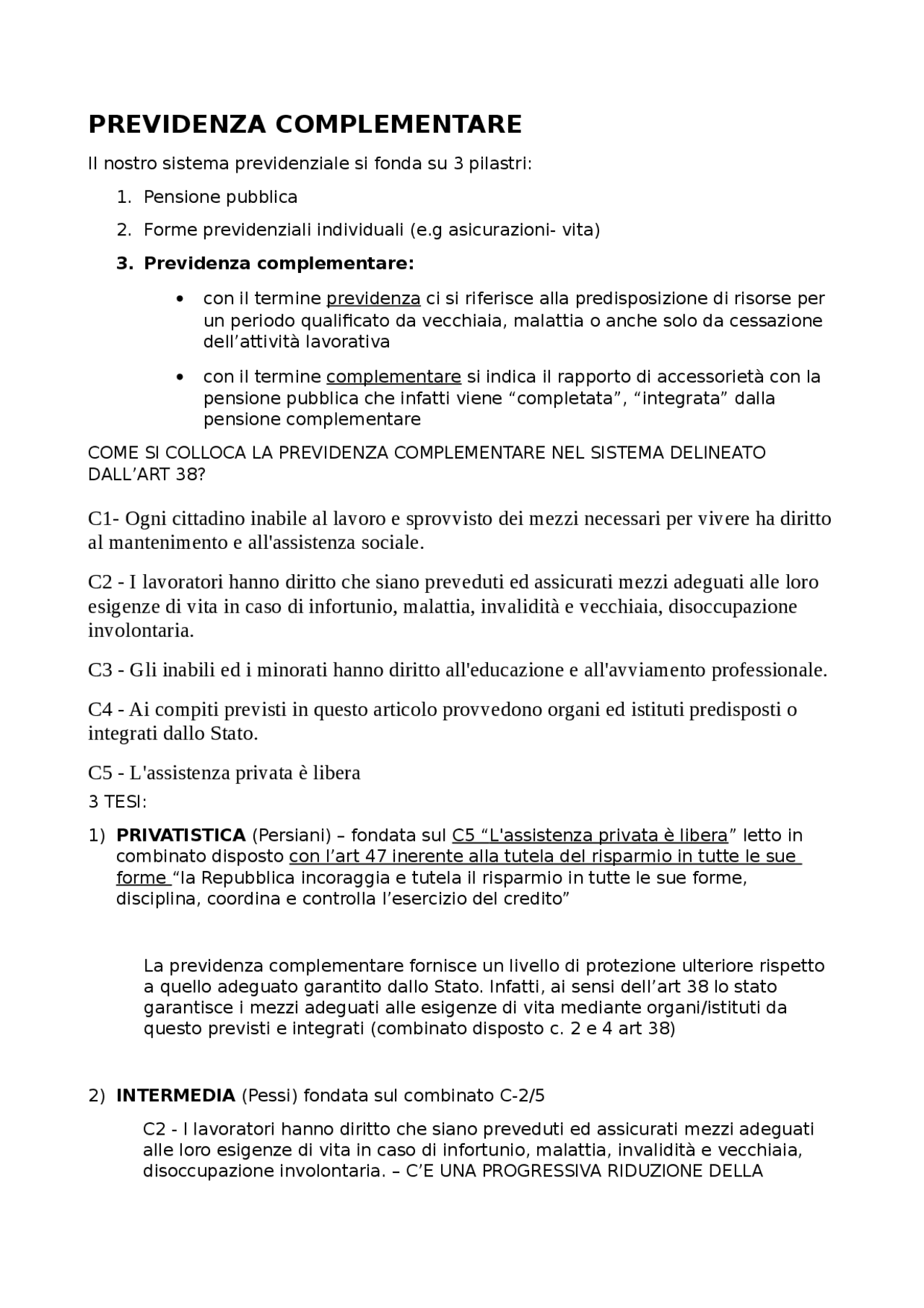 Cosa si intente con previdenza complementare? - Docsity