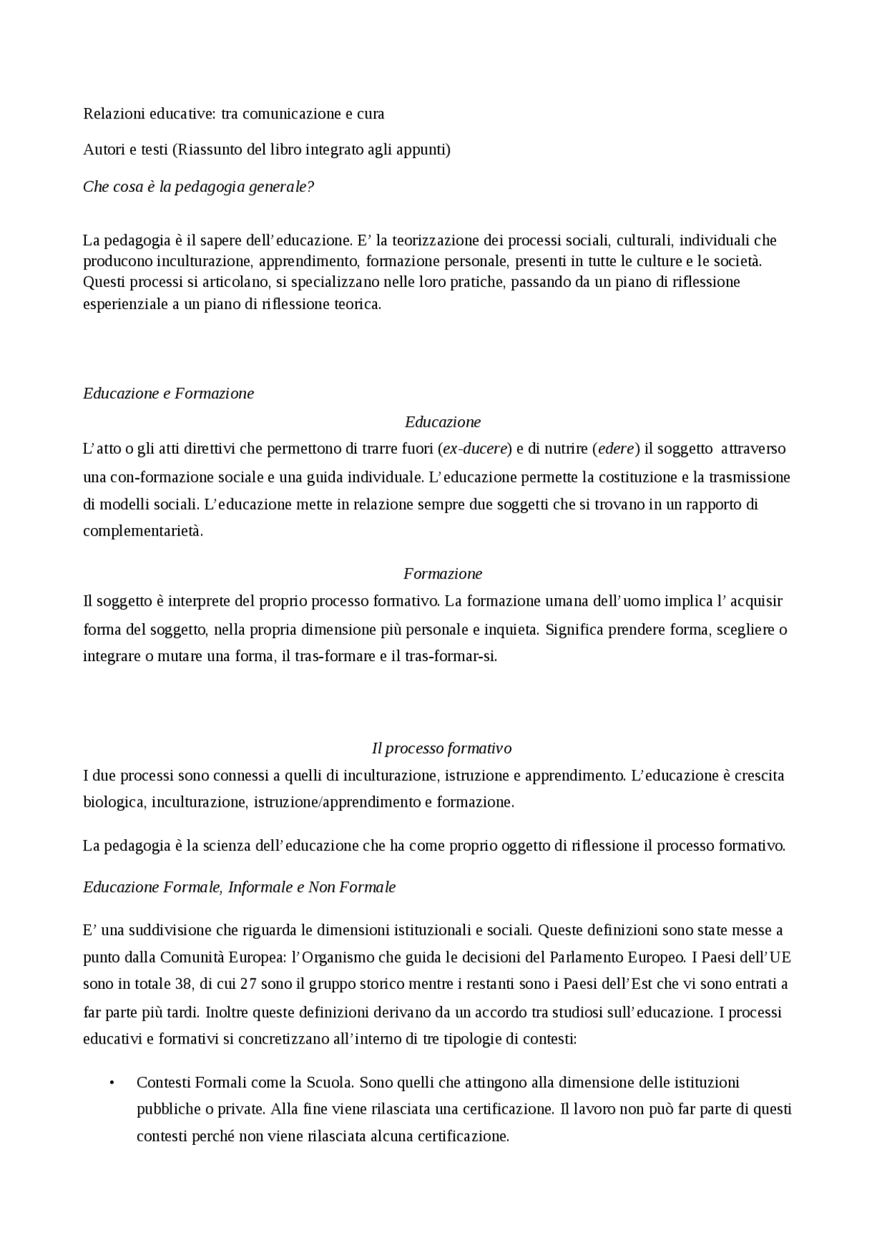 Relazioni Educative Boffo Docsity