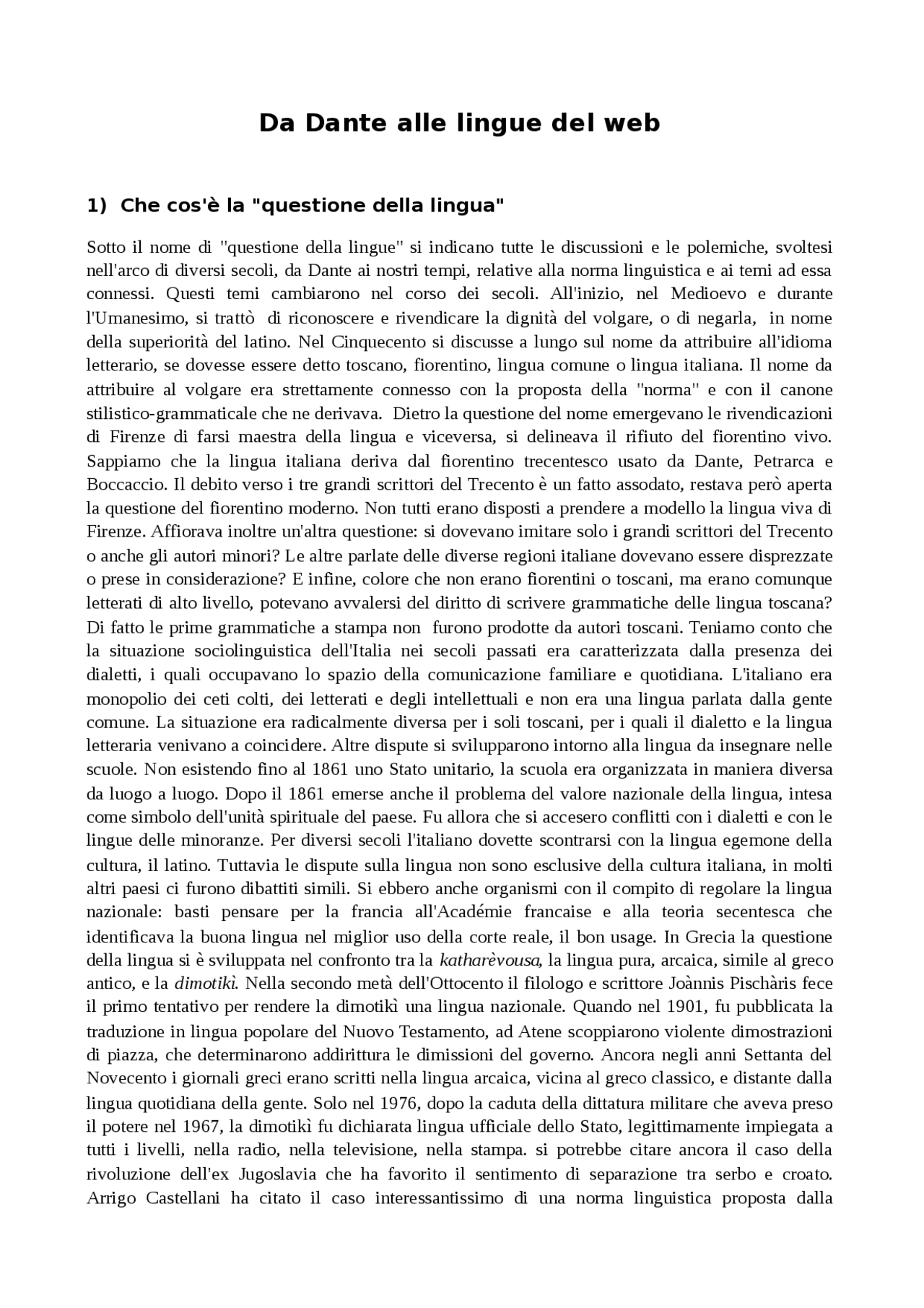 Da Dante Alle Lingue Del Web Docsity
