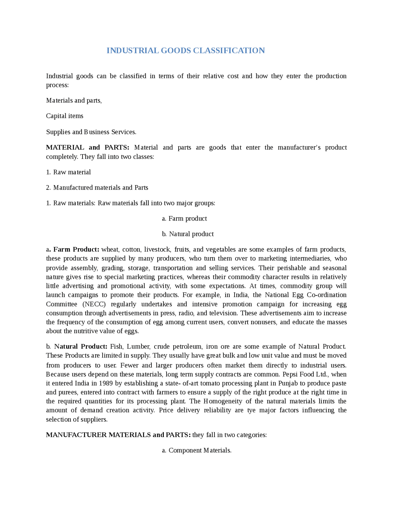 Industrial goods classification - Docsity