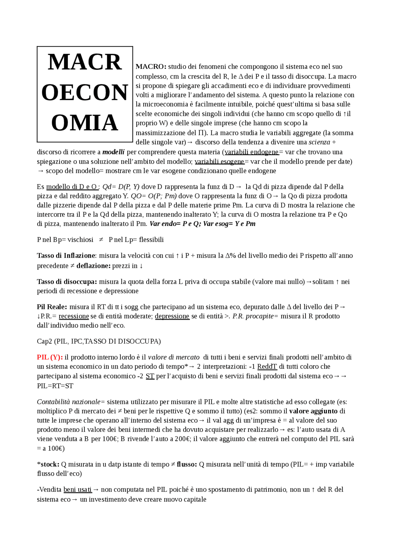 Riassunto Macroeconomia Unipv Docsity