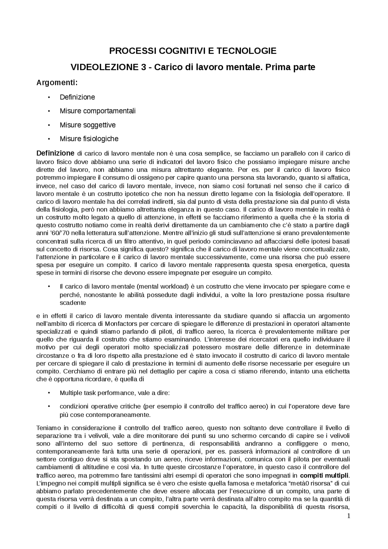 Processi Cognitivi E Tecnologie Lezioni Docsity
