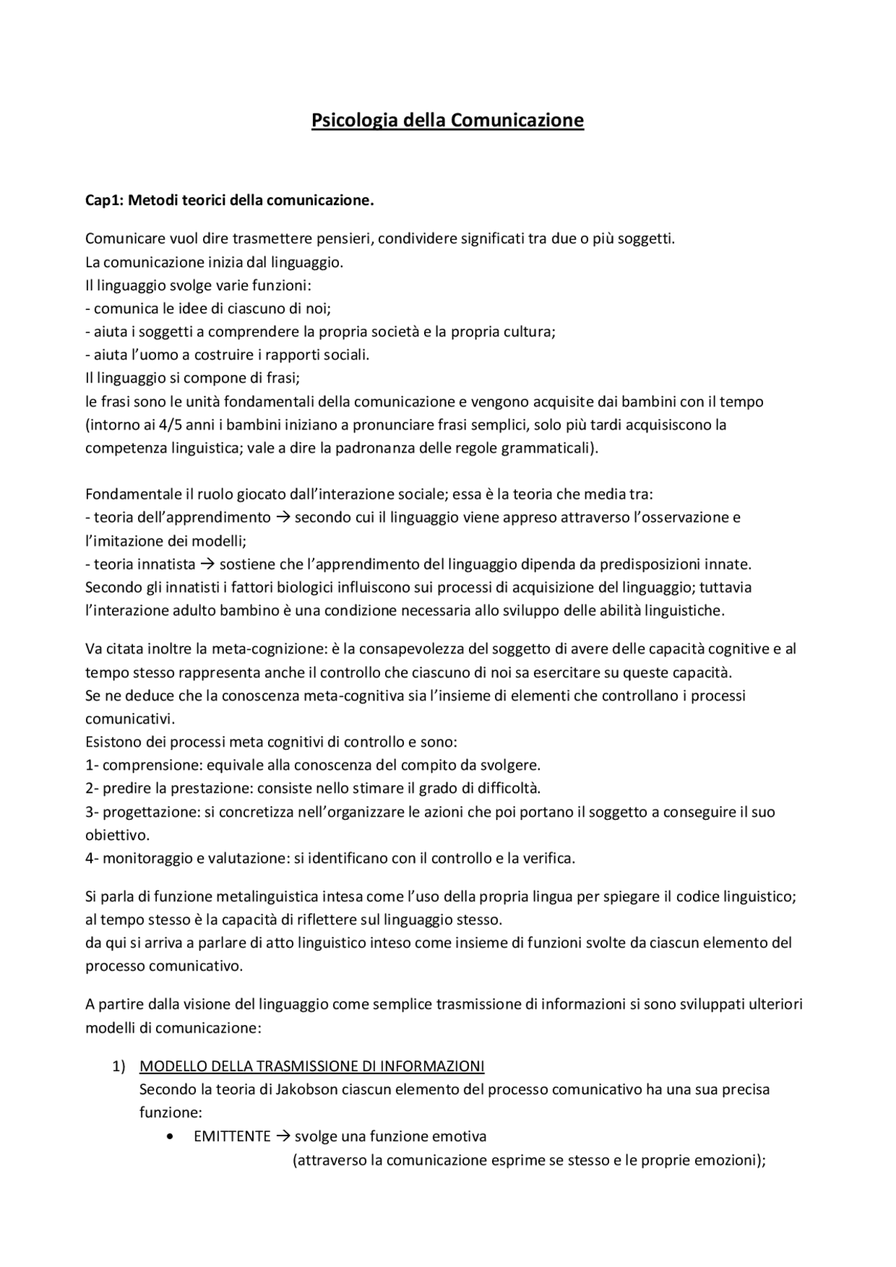 Riassunti Psicologia Della Comunicazione Docsity