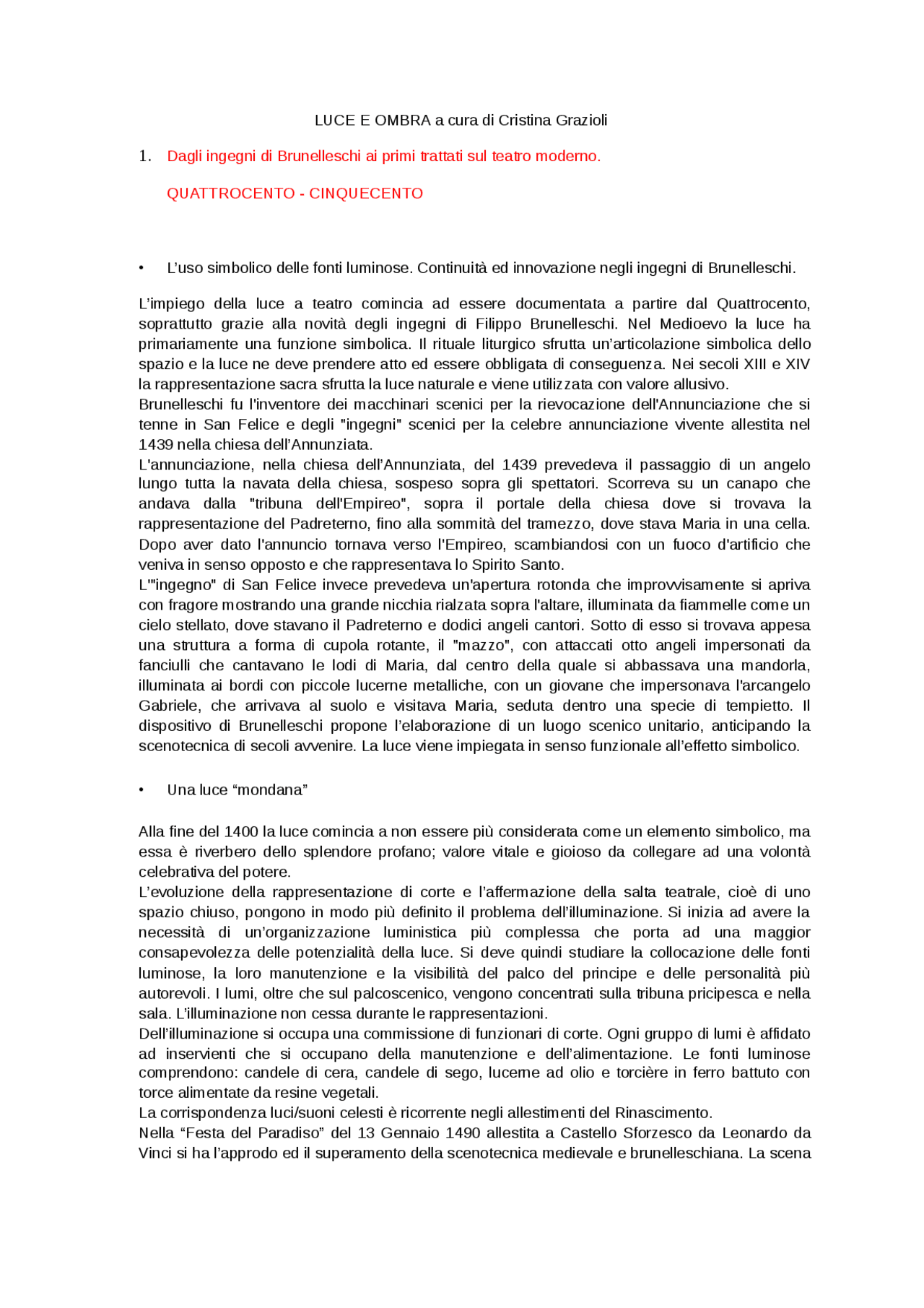 Luce Ed Ombra Riassunto Cgrazioli Docsity