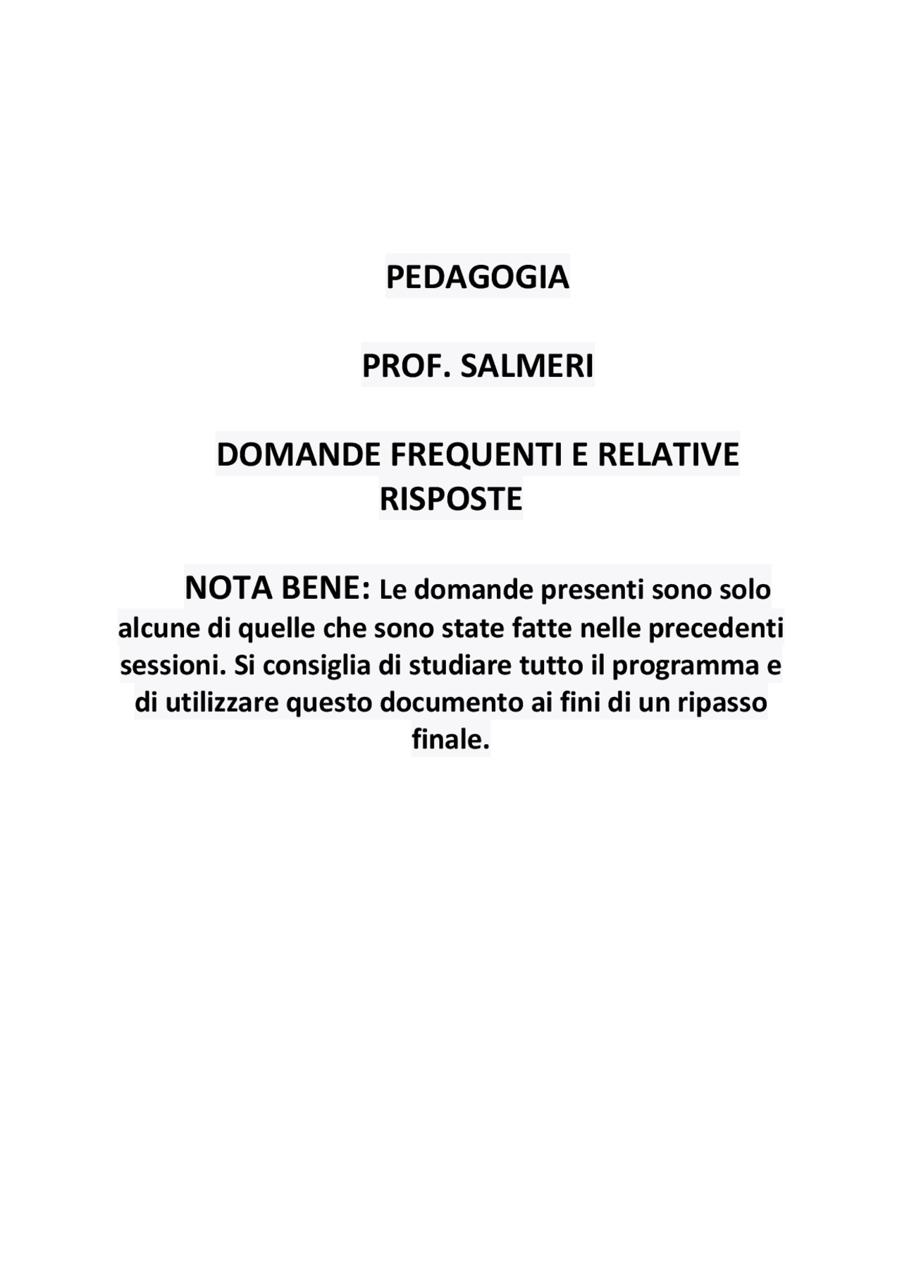 Pedagogia Domande E Risposte Docsity