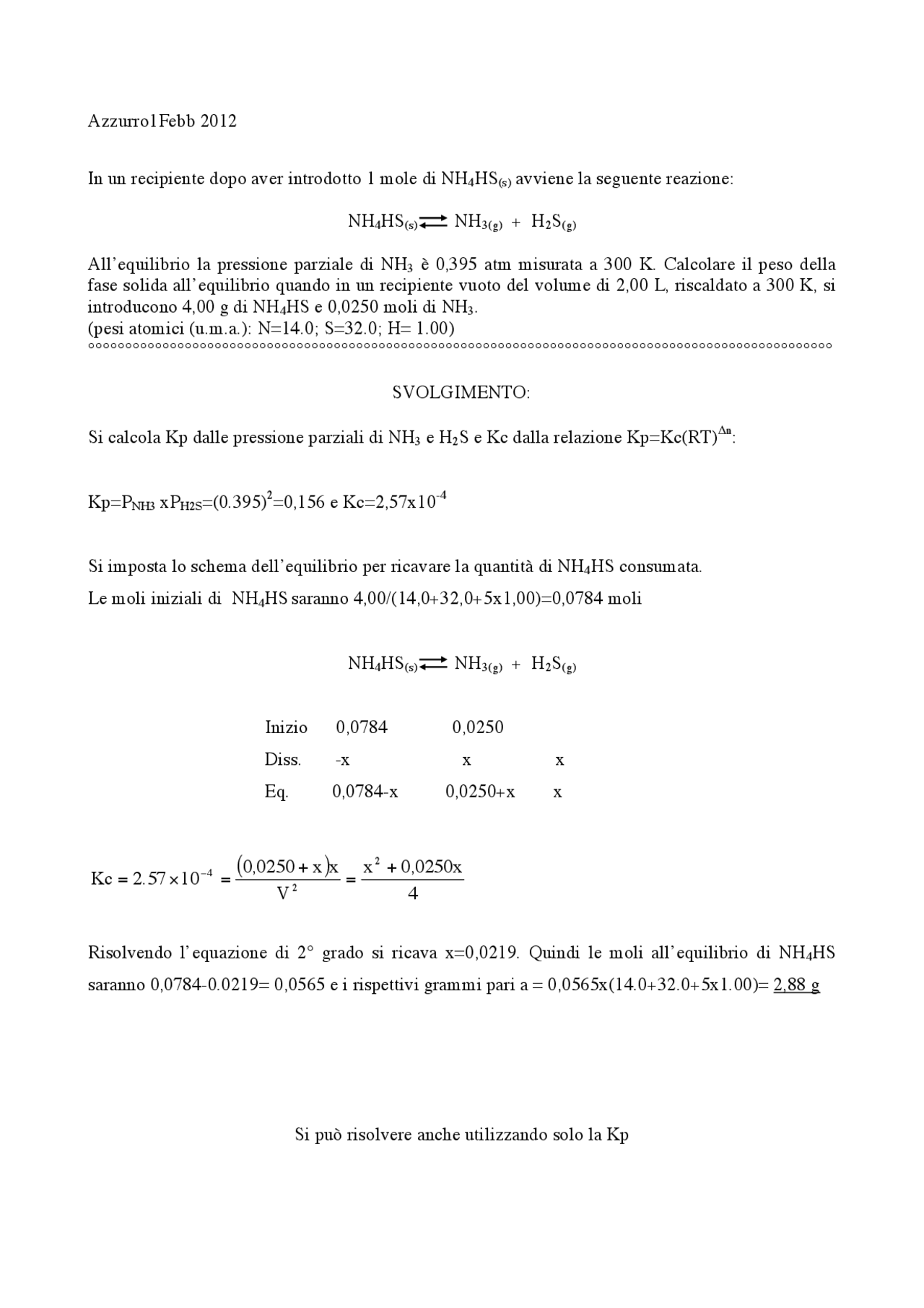 Esercizi Svolti Di Stechiometria Docsity