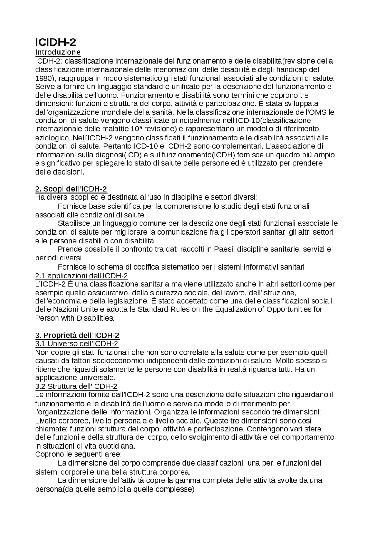 ICIDH-2 Riassunto di un capitolo - Docsity