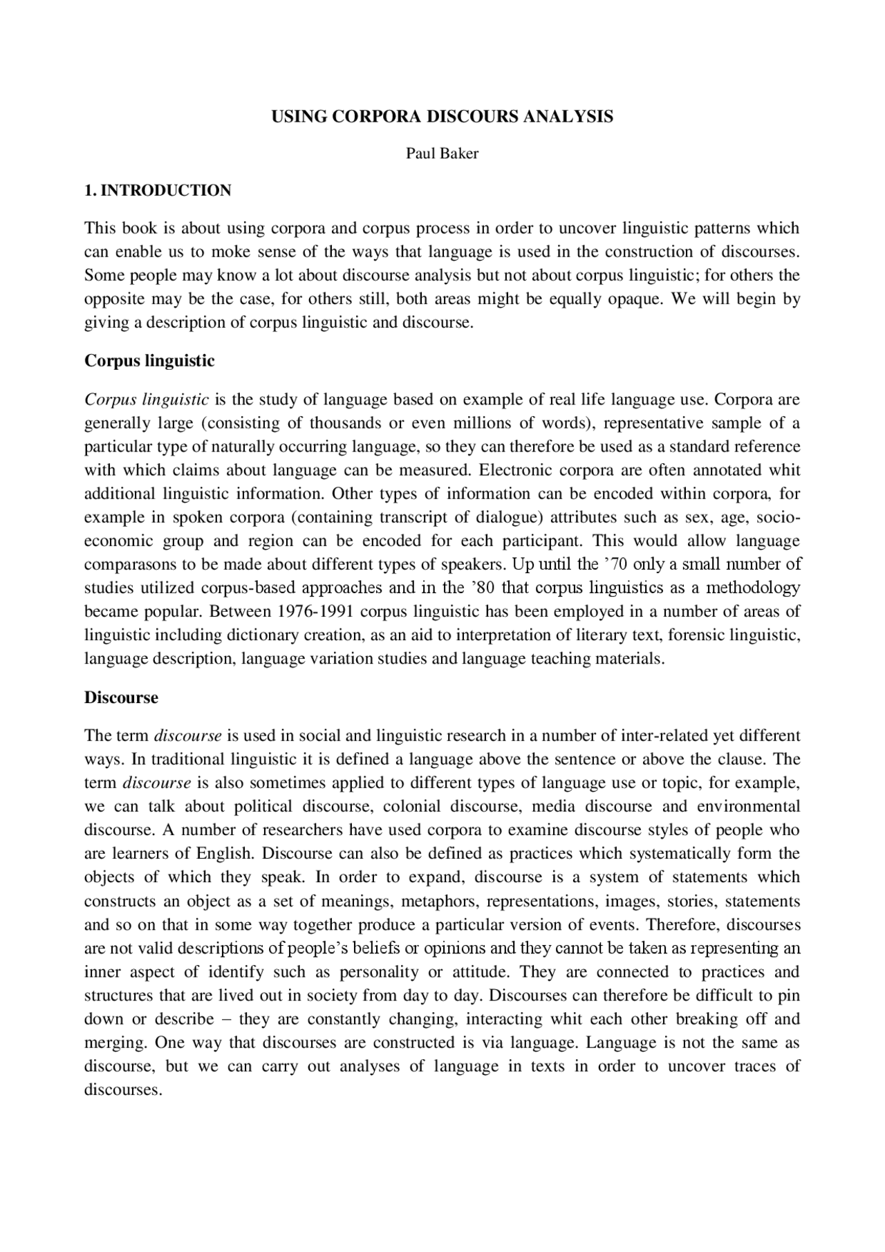 Using Corpora In Discourse Analysis Docsity