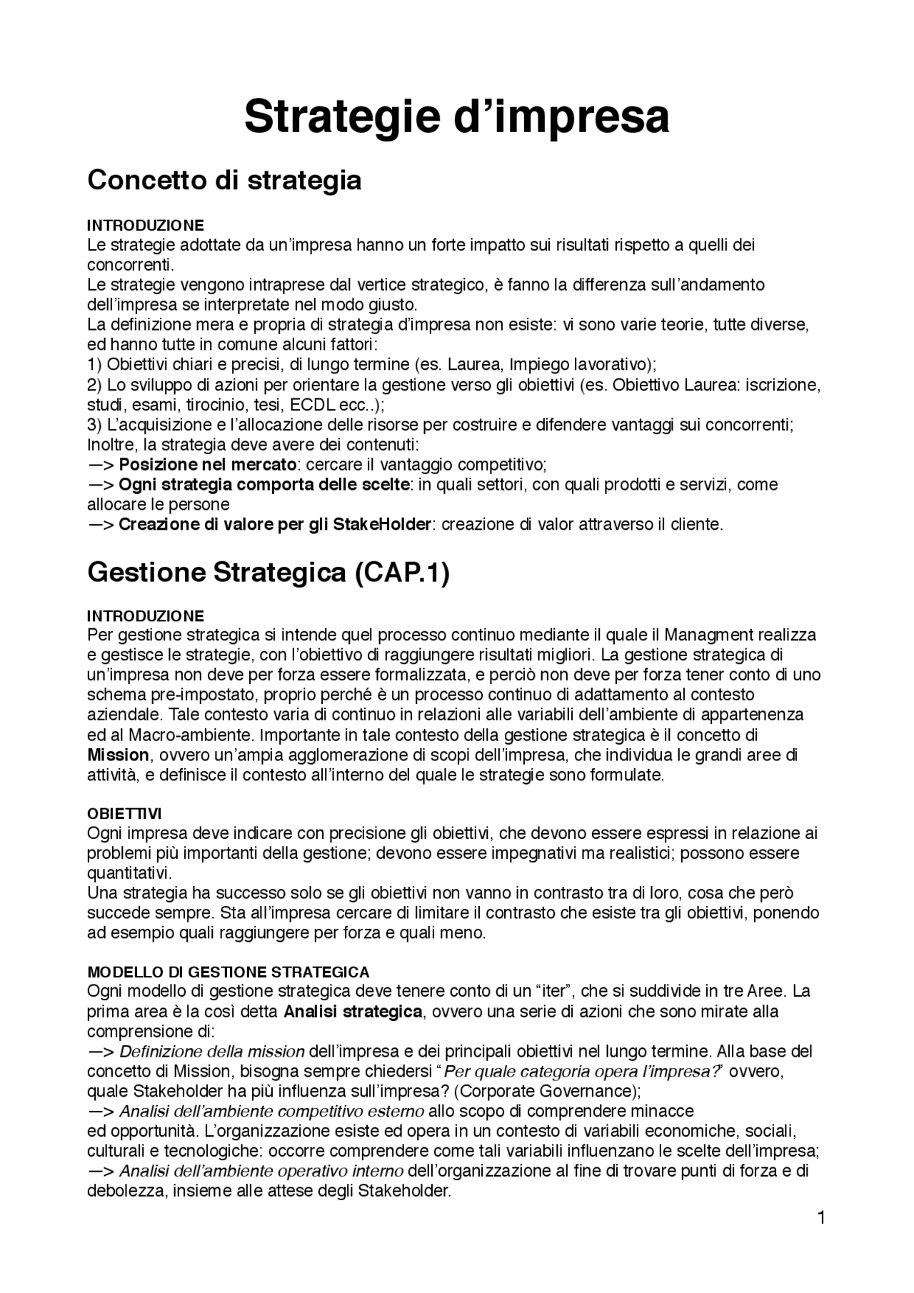Strategie Di Impresa Unito Docsity
