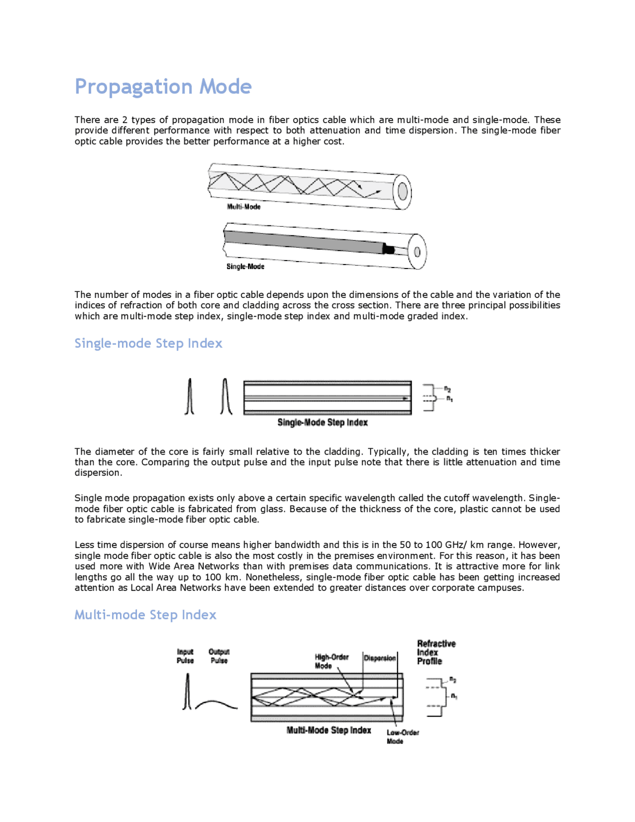 Propagation Mode of Fiber - Computer Networking - Lecture Notes - Docsity