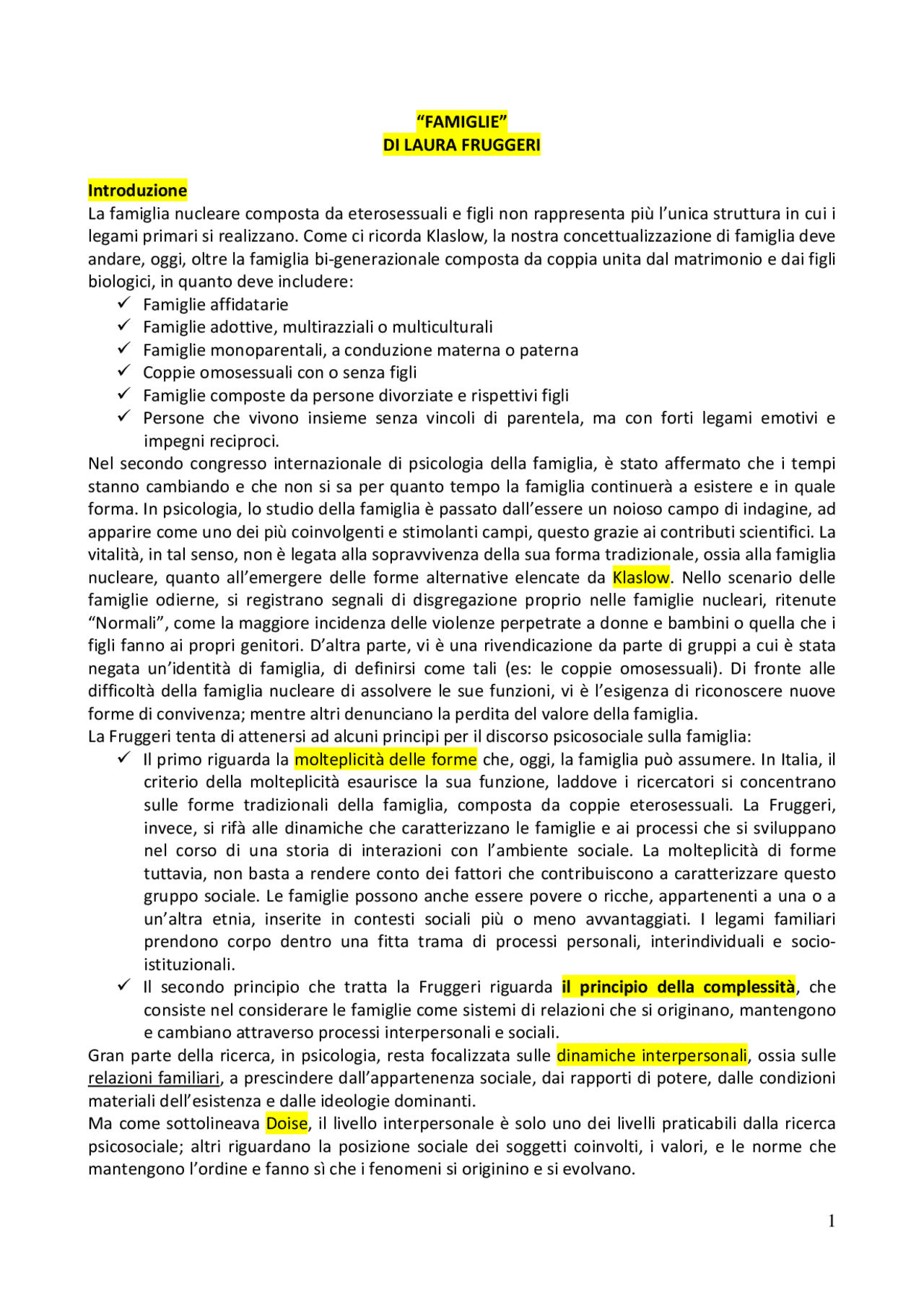 Riassunto Famiglie Di Laura Fruggeri Docsity