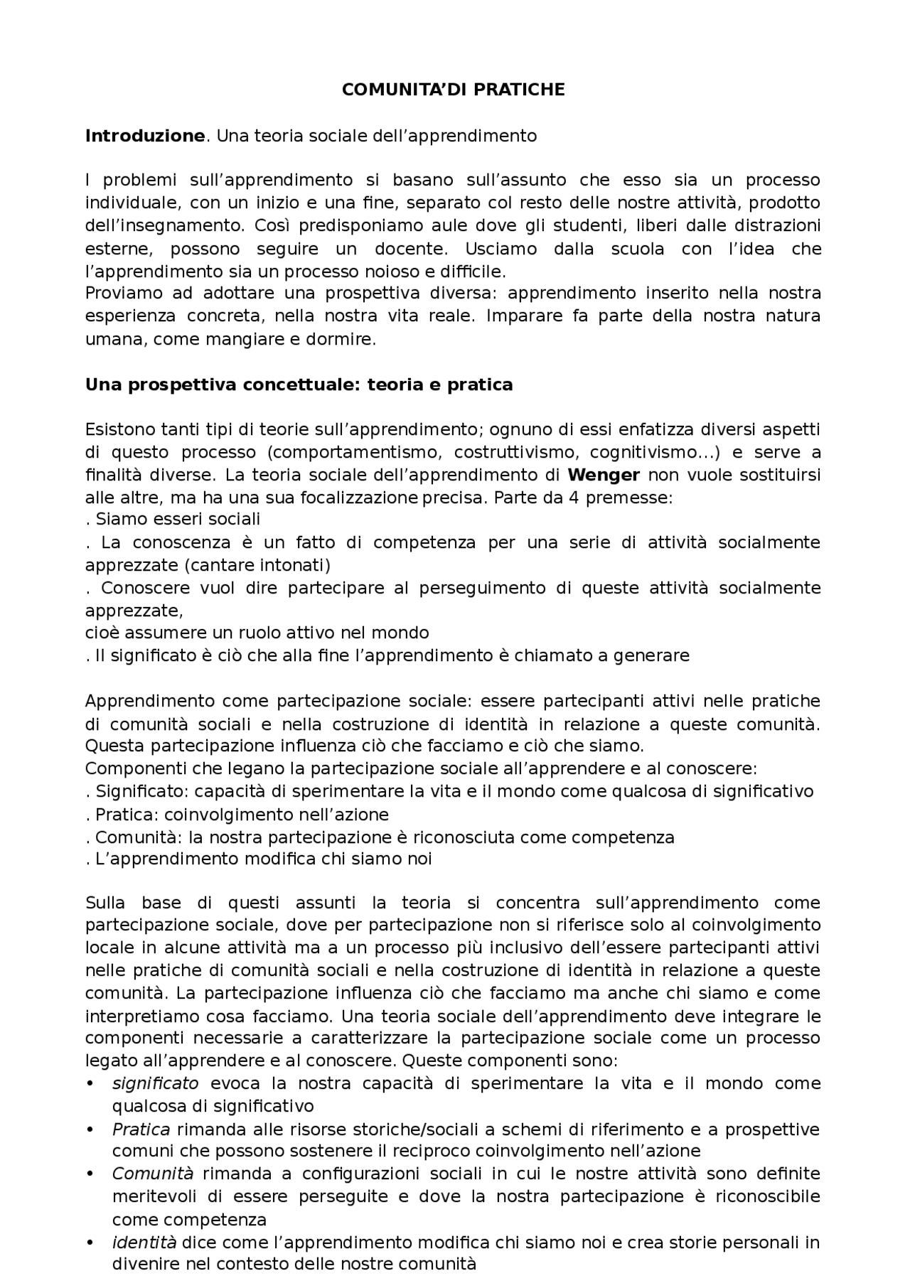 Comunità Di Pratica Wenger Docsity