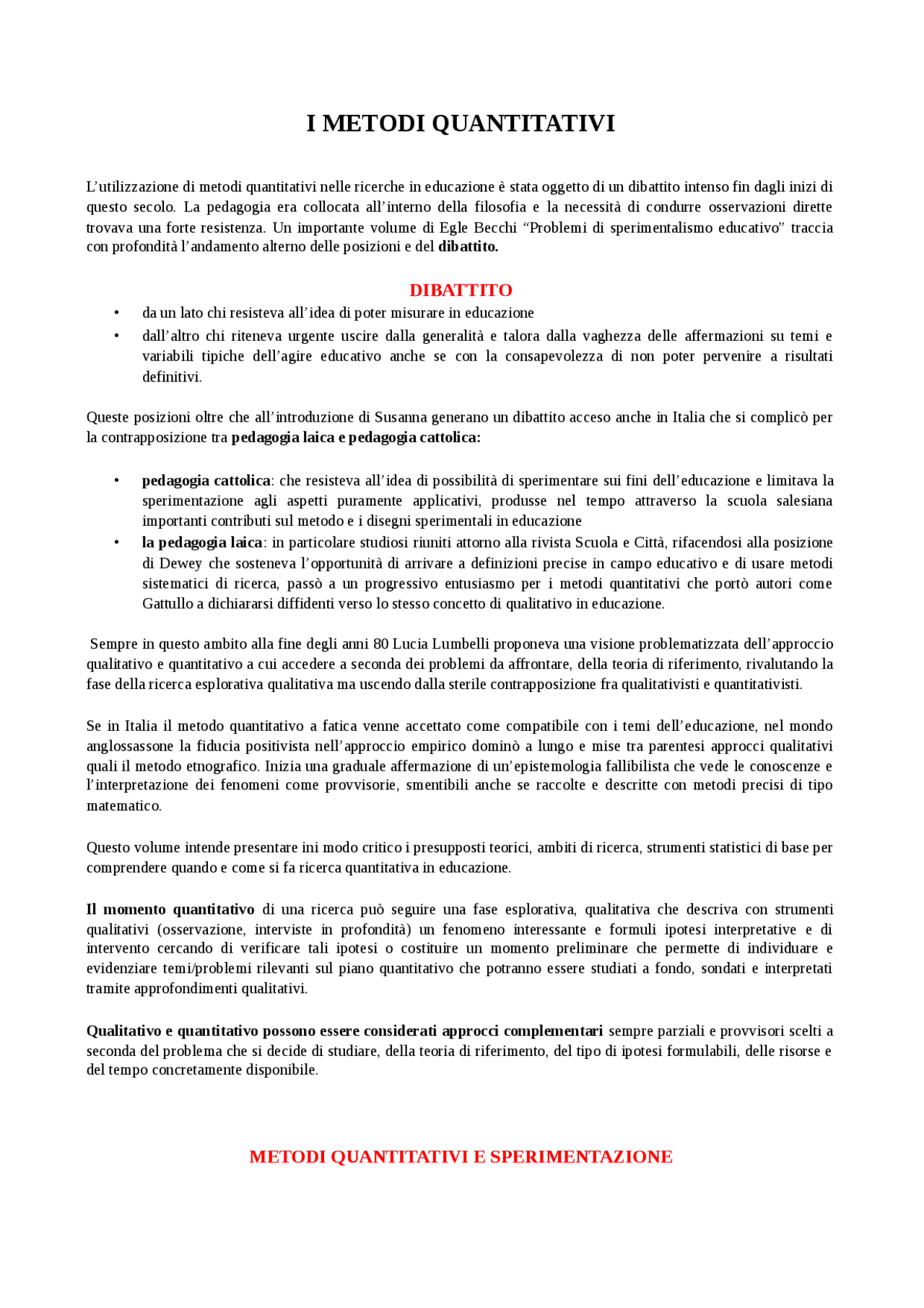 Metodi Quantitativi Nella Ricerca Pedagogica Docsity
