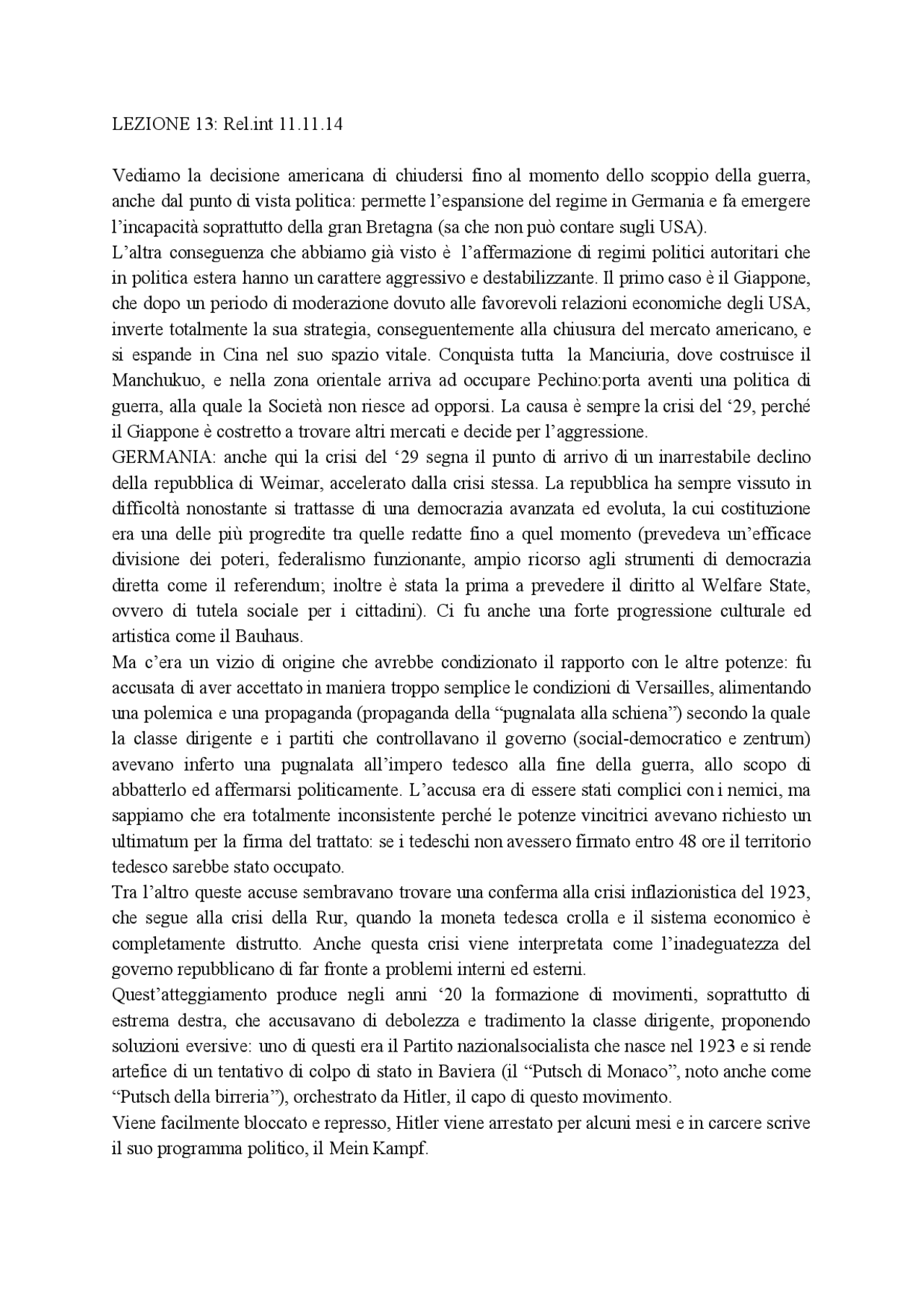 Storia Delle Relazioni Internazionali Docsity