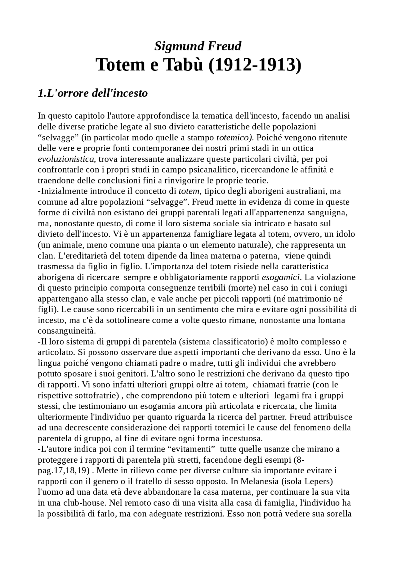 Riassunto Di Totem E Tabù Sigmund Freud Docsity