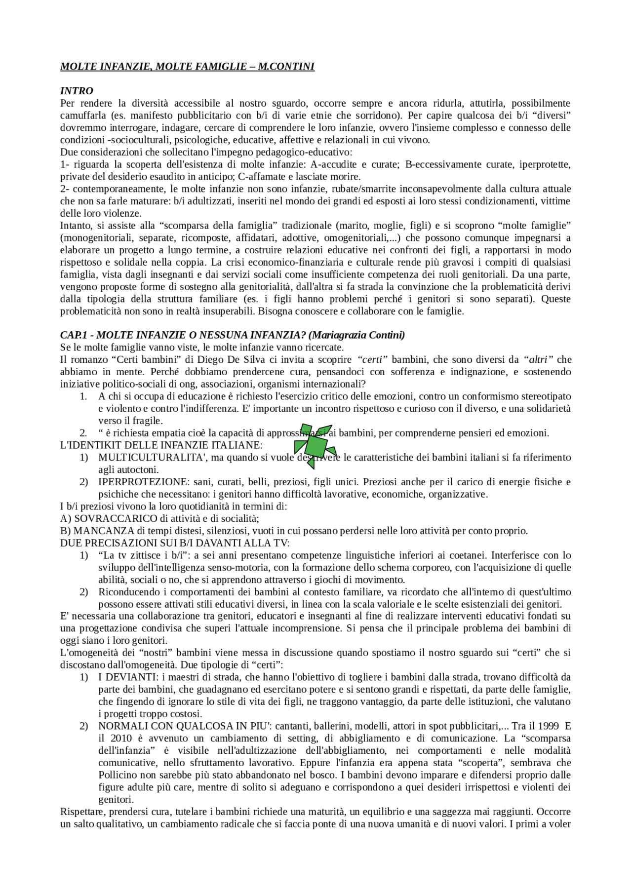 Molte Infanzie Molte Famiglie Contini Docsity