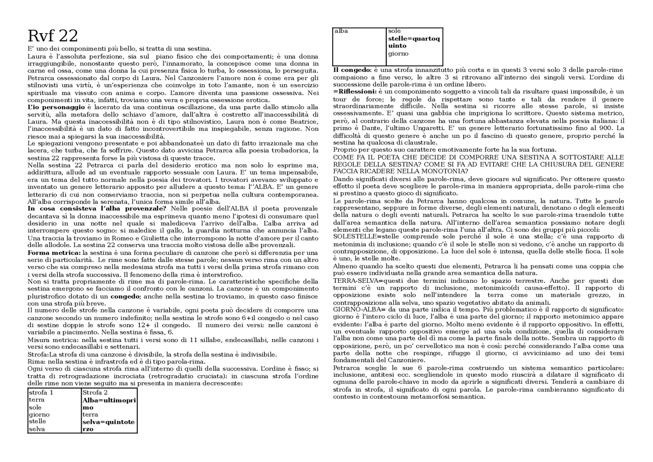 Canzoniere Canzone 22 Docsity