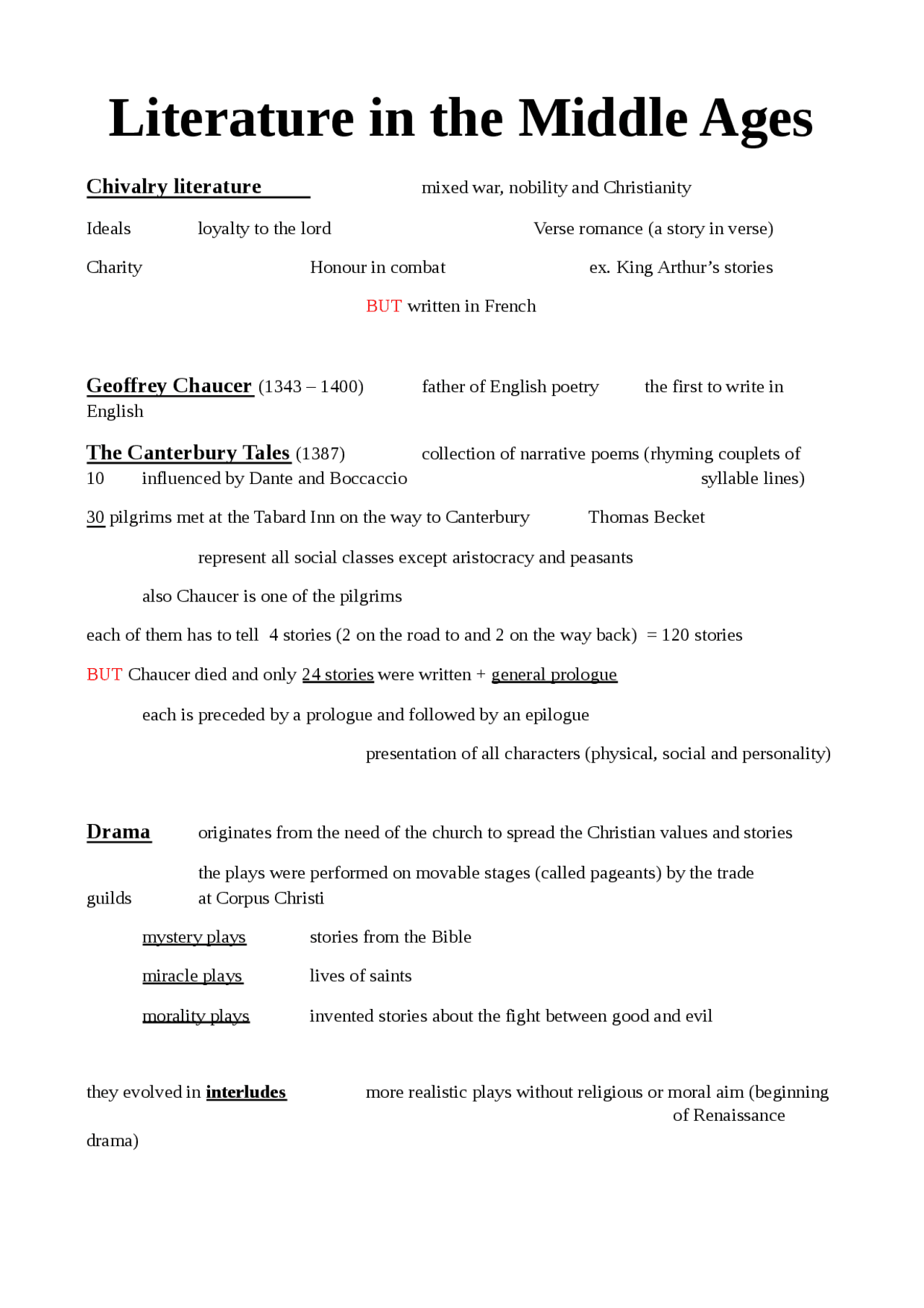 Literature in the middle ages - Docsity